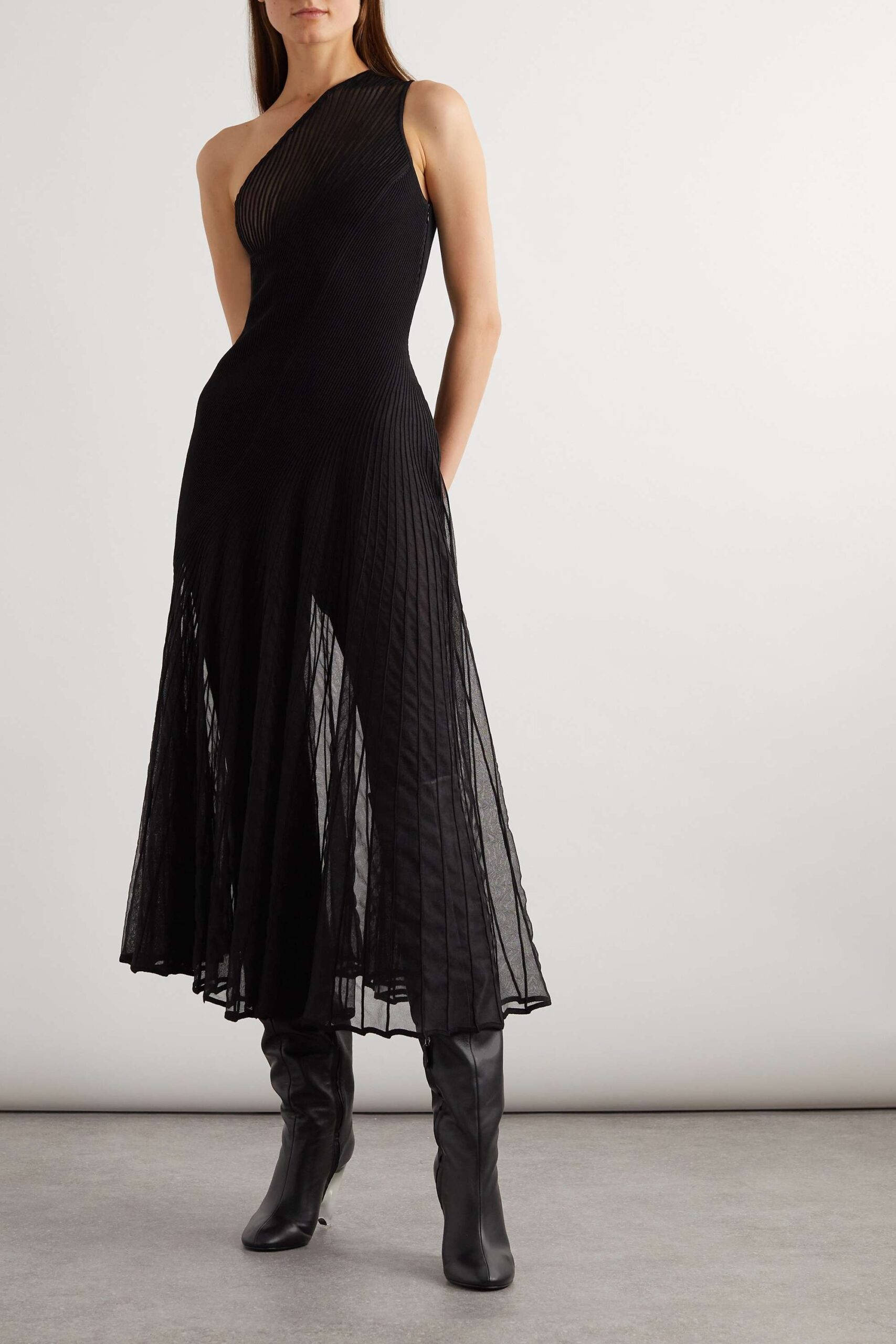 ALAÏA Archetypes Asymmetric One-shoulder Ribbed-knit Midi Dress - We ...