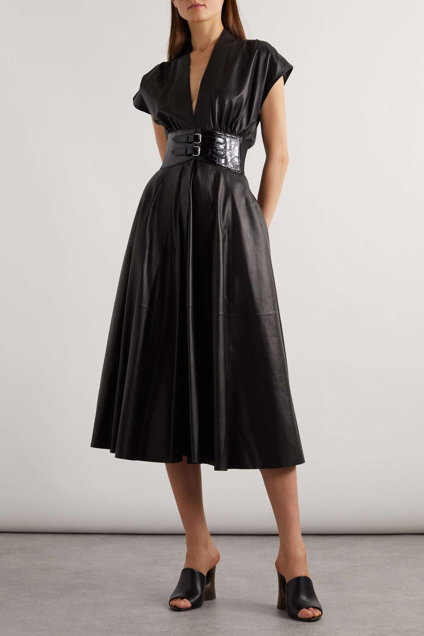 ALAÏA Archetypes Belted Leather Midi Dress - We Select Dresses