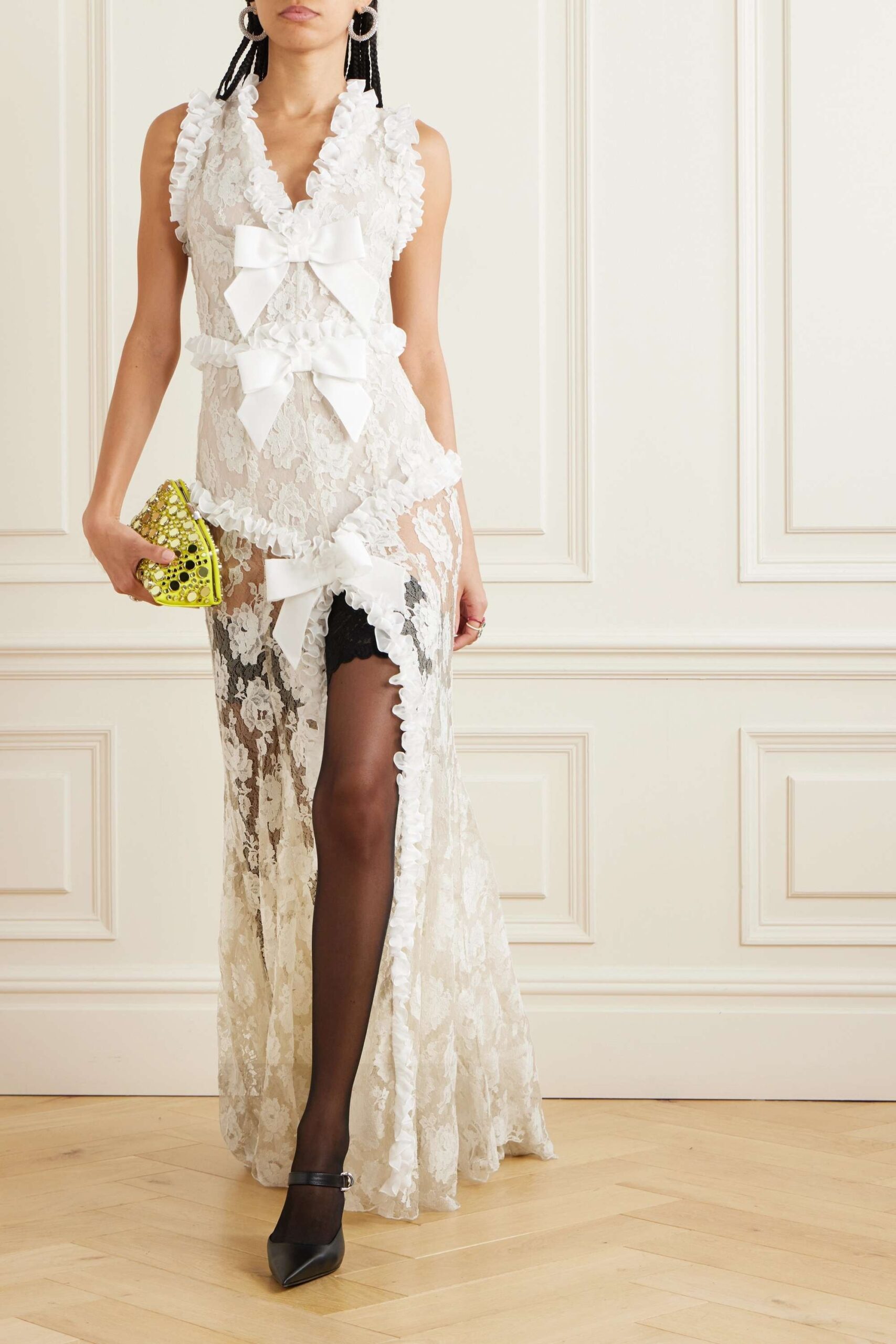 ALESSANDRA RICH Bow-detailed Ruffled Cotton-blend Lace Gown - We Select ...