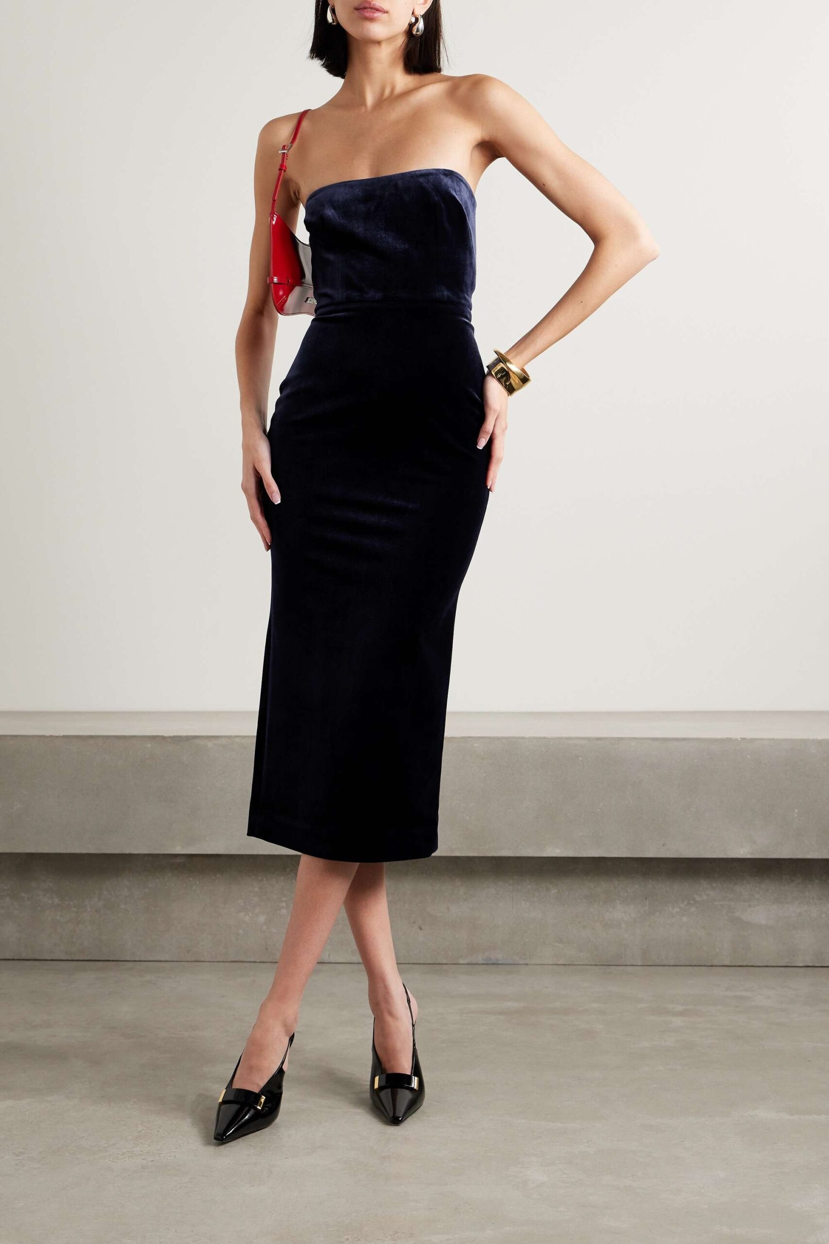 ALEX PERRY Strapless Velvet Midi Dress - We Select Dresses