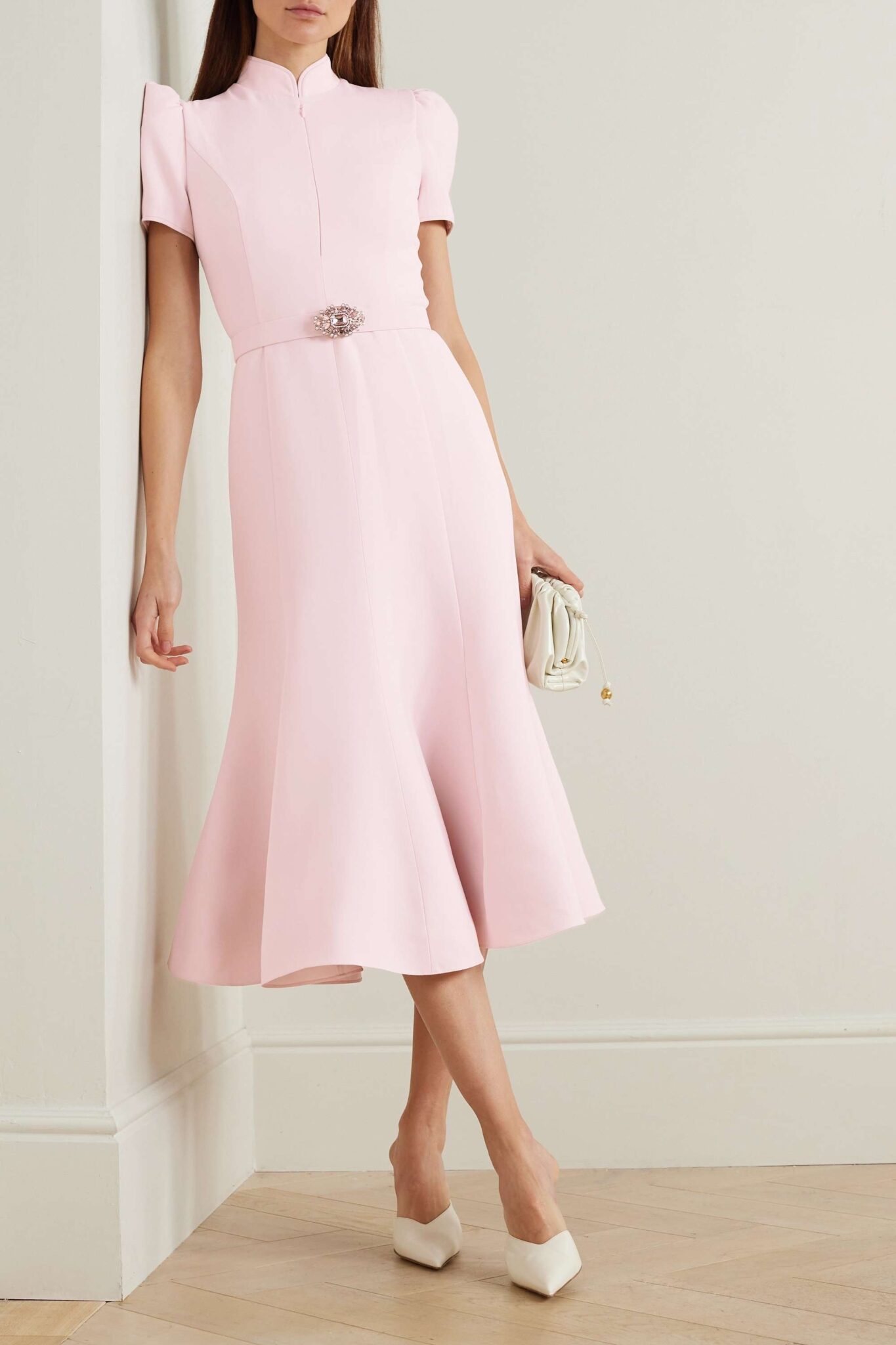 ANDREW GN Belted Crystal And Faux Pearl-embellished Crepe Midi Dress ...
