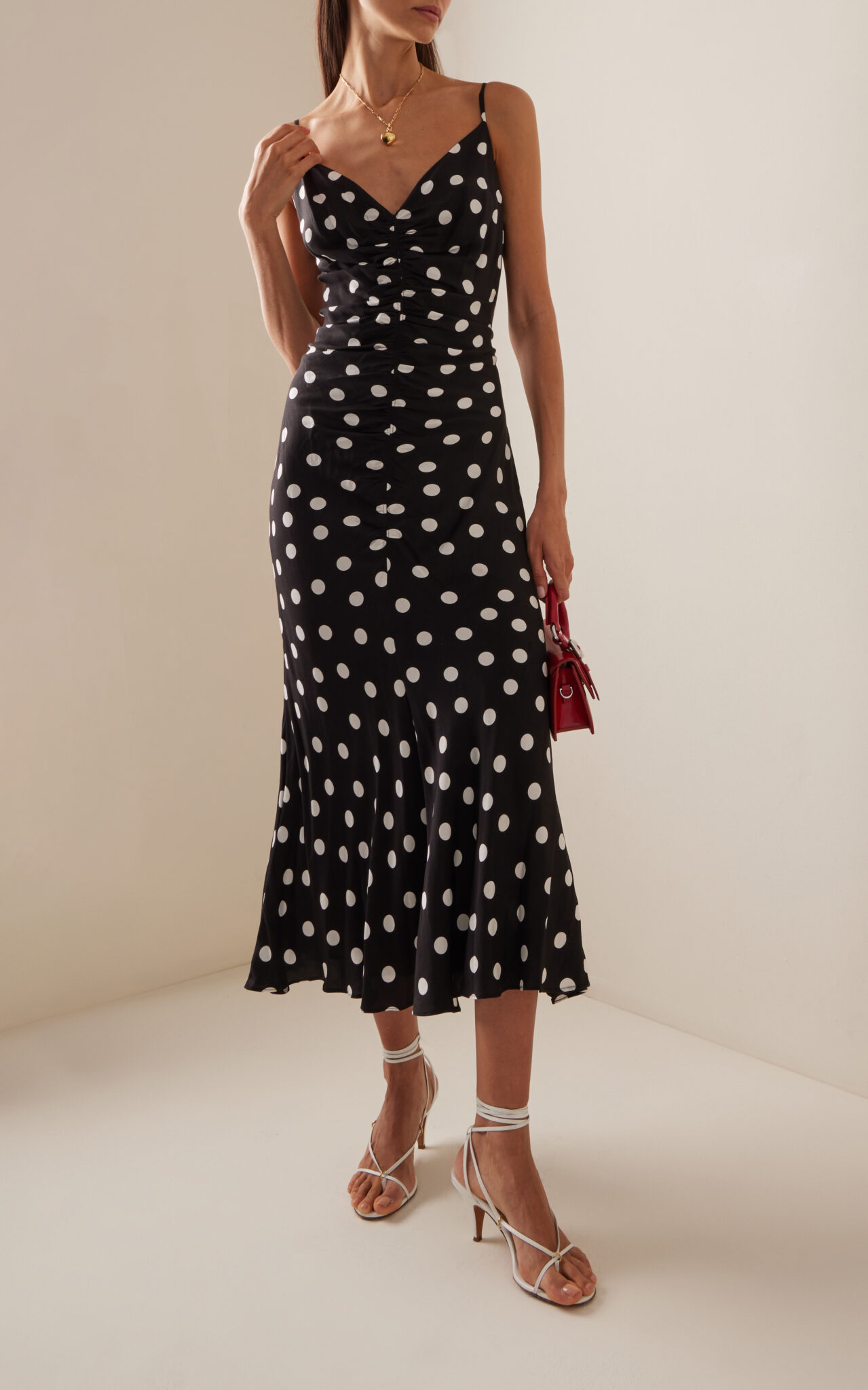 CAROLINA HERRERA Ruched Polka-Dot Midi Dress - We Select Dresses