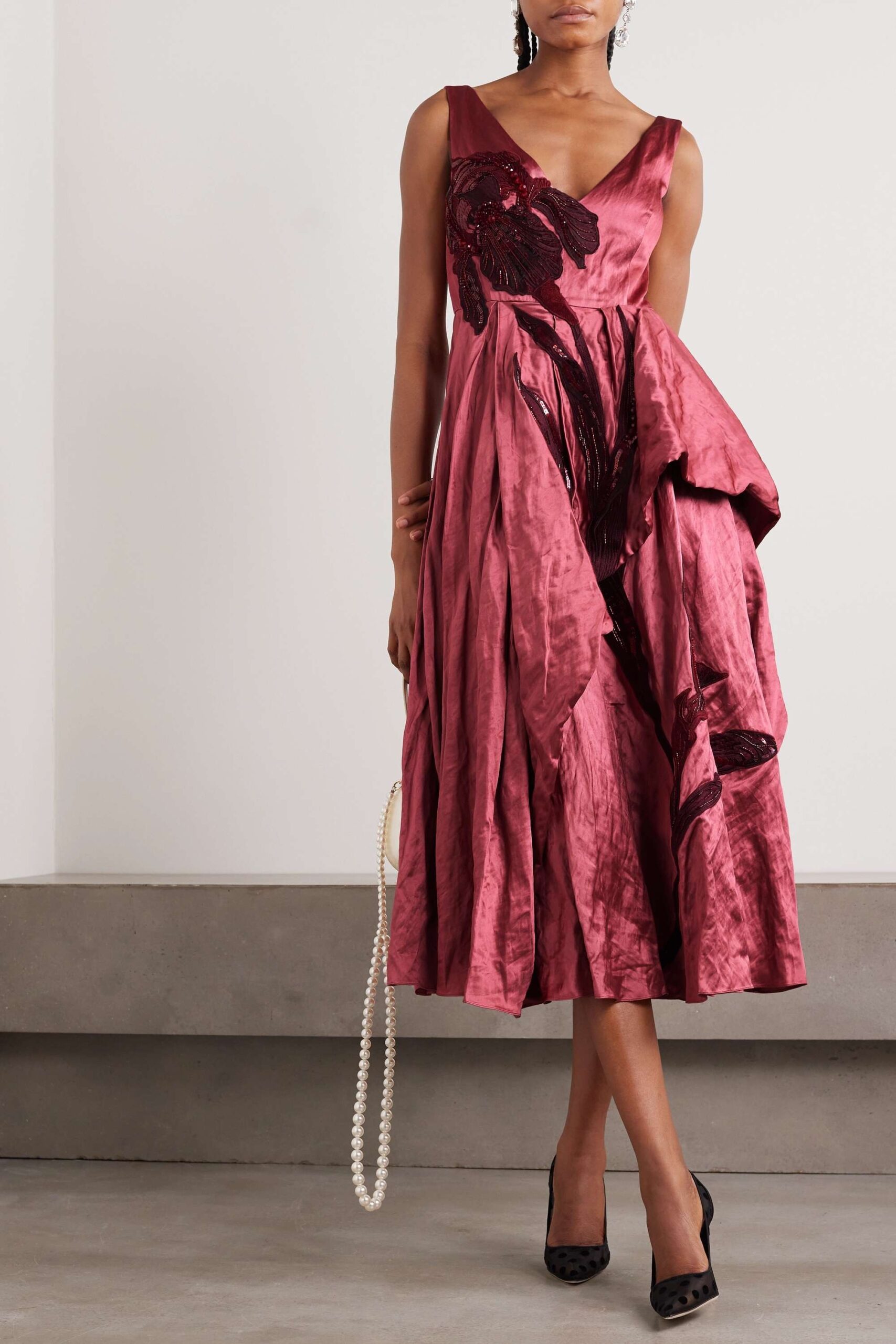 ERDEM Appliquéd Ruffled Textured-satin Midi Dress - We Select Dresses