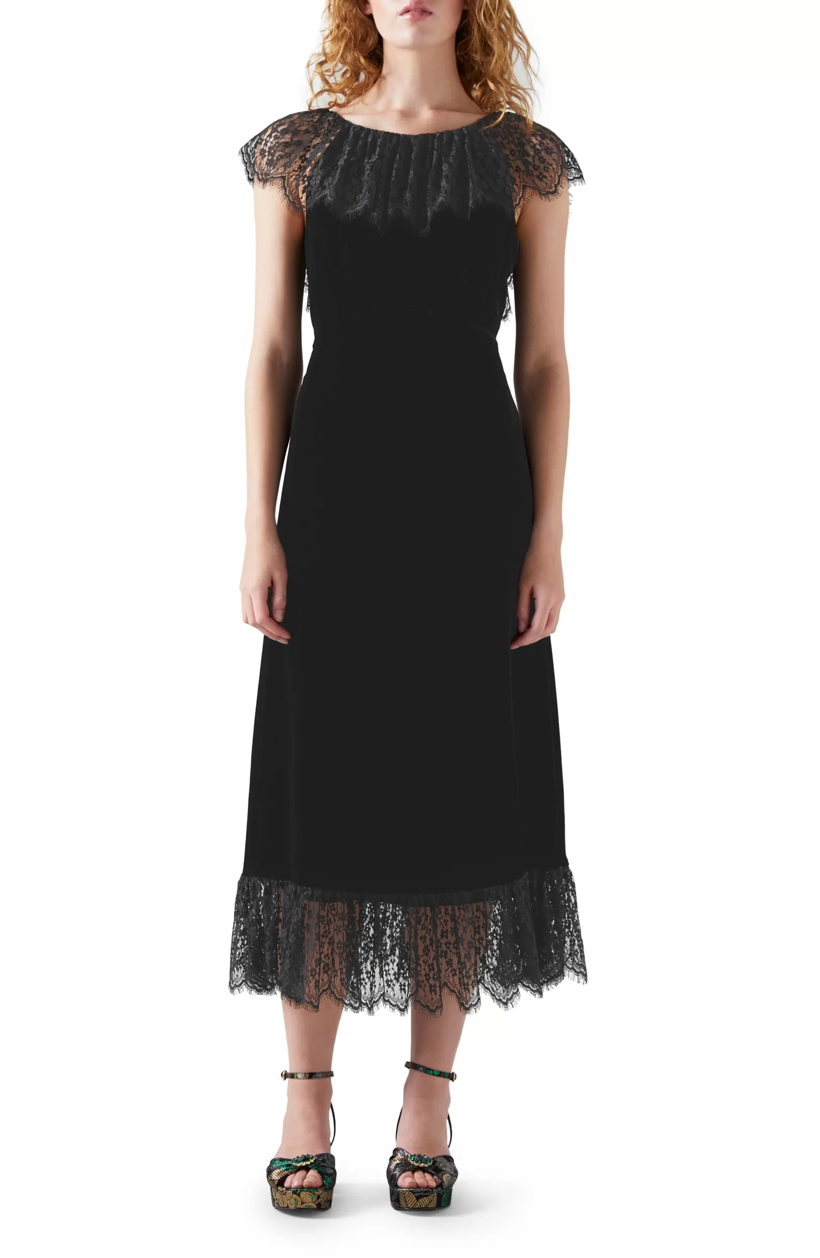 LK BENNETT Anouk Lace Trim Velvet Dress - We Select Dresses
