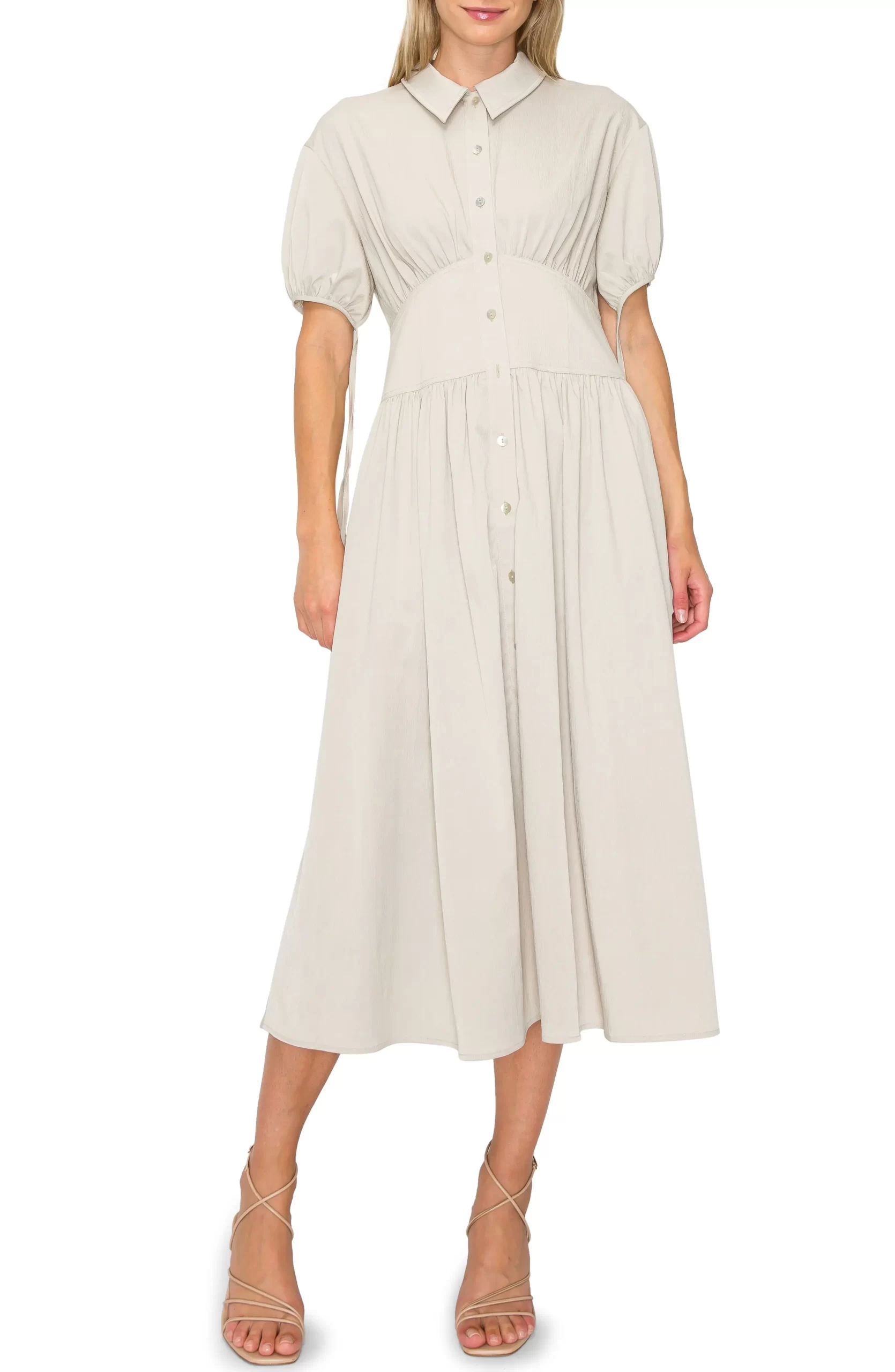 MELLODAY Tie Cuff Midi Shirt Dress - We Select Dresses