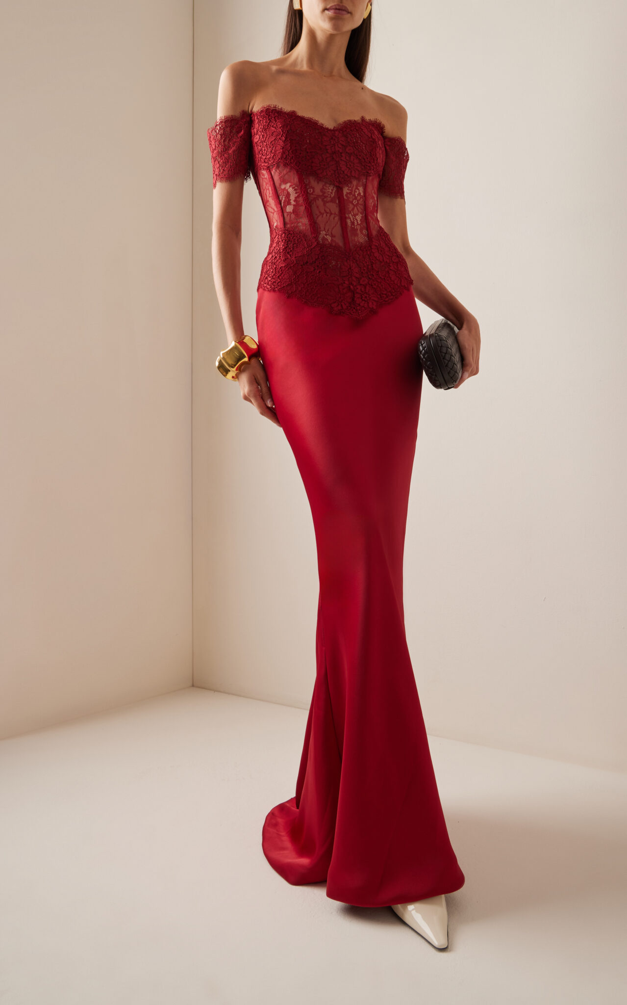 RASARIO Strapless Lace Corset Satin Gown - We Select Dresses