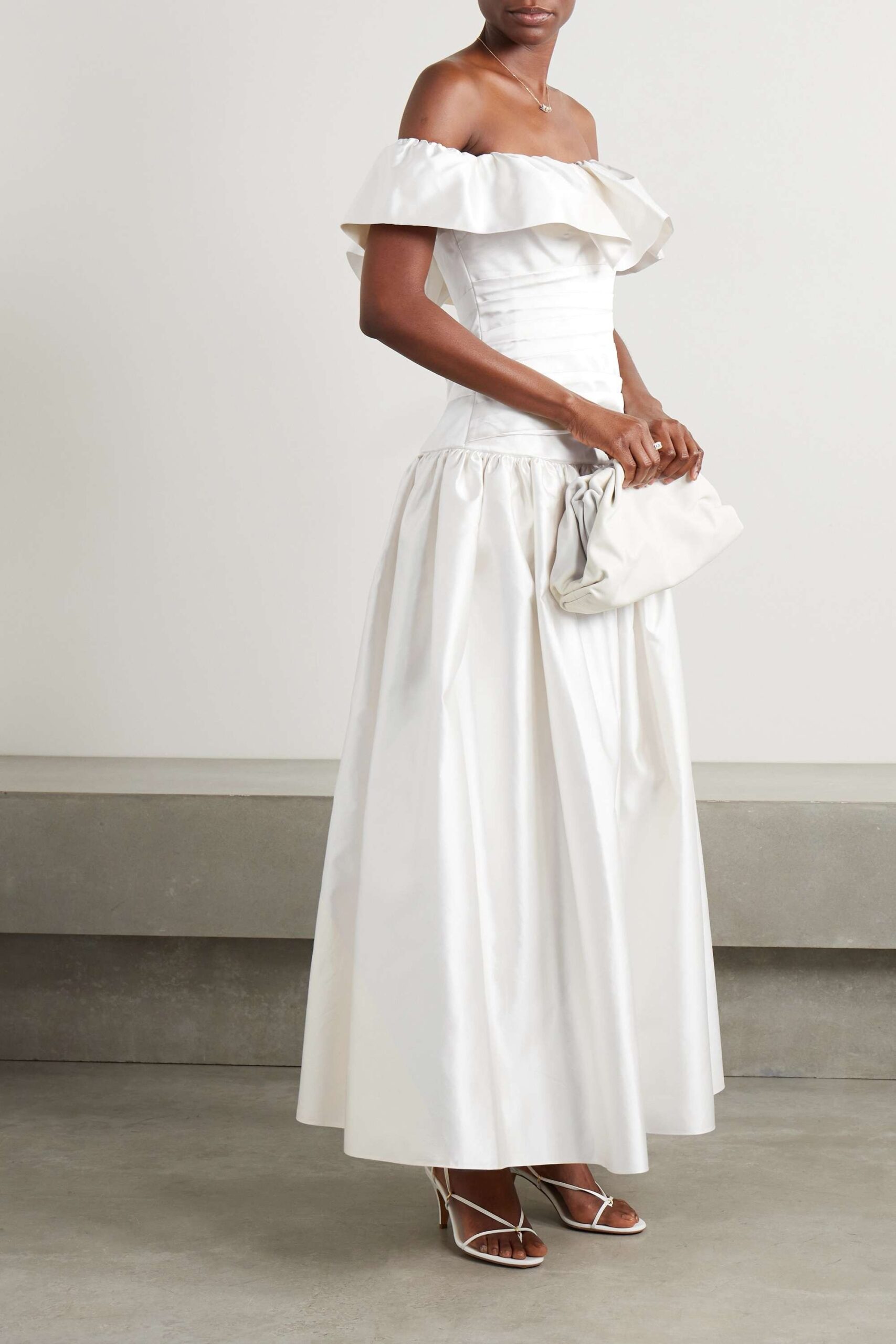 SANDRA MANSOUR Stillness Off-the-shoulder Gathered Ruched Silk-satin ...