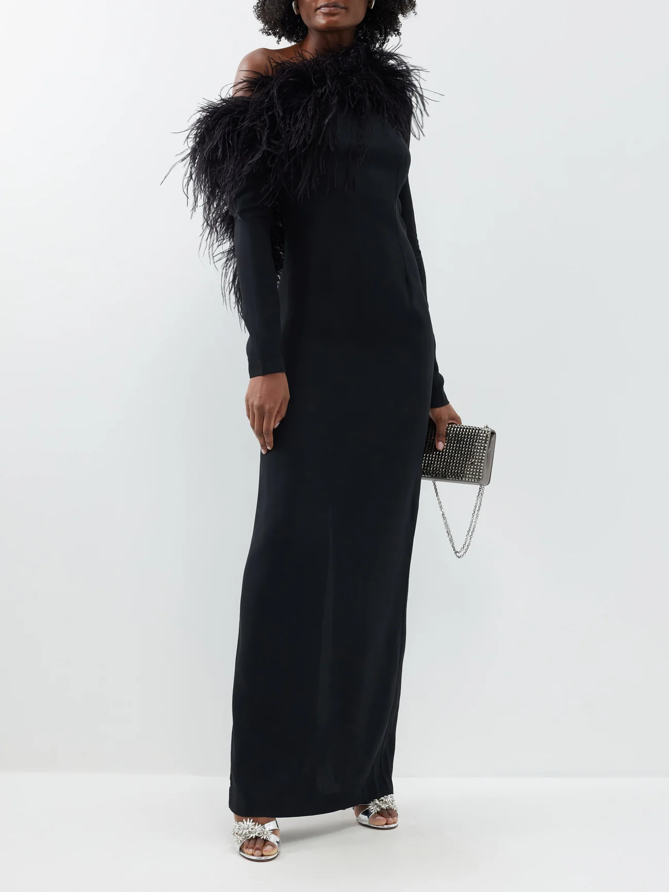 TALLER MARMO Garbo Off-the-shoulder Feather-trim Crepe Dress - We ...