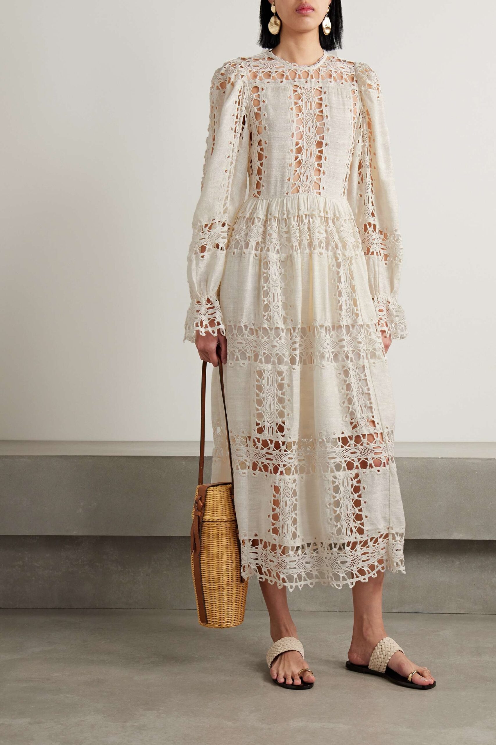 ULLA JOHNSON Sonali Lace-paneled Cotton And Silk-blend Midi Dress - We ...