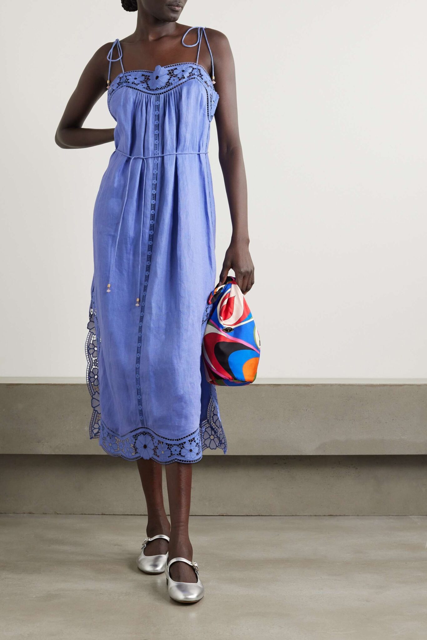 ZIMMERMANN August Belted Broderie Anglaise-trimmed Linen Midi Dress ...