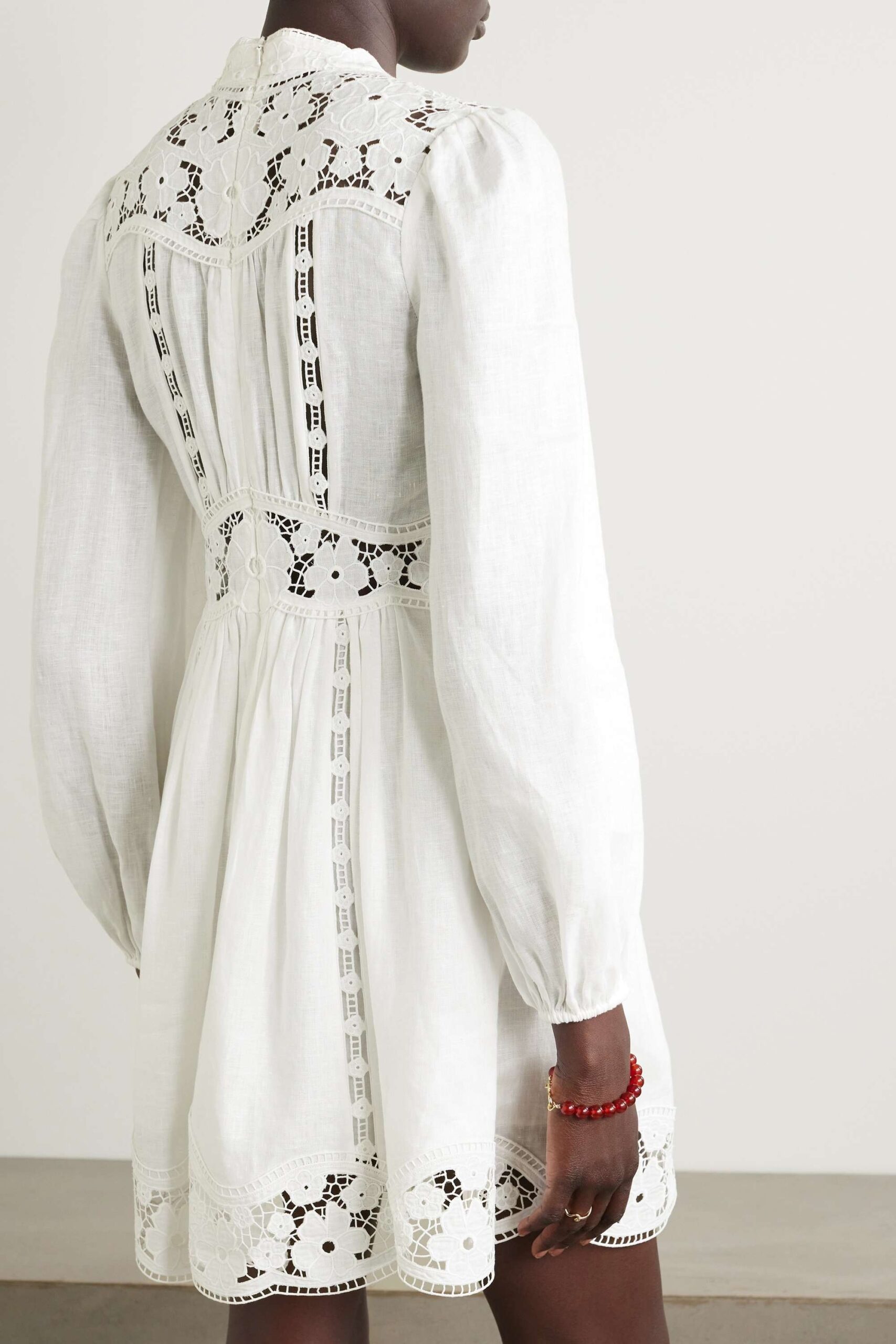 ZIMMERMANN August Guipure Lace-trimmed Gathered Linen Mini Dress - We ...