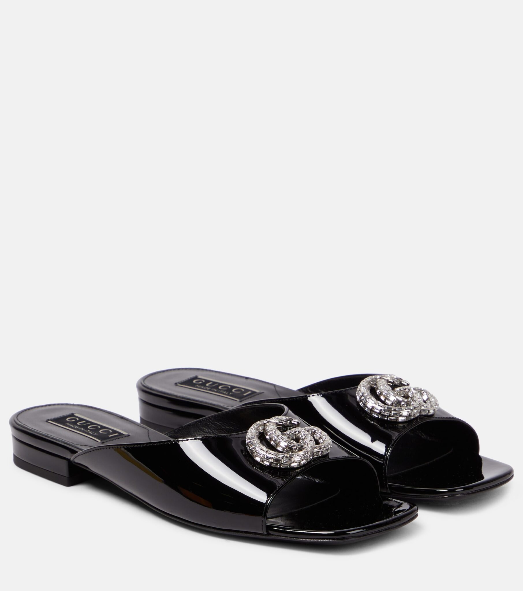 GUCCI GG Embellished Patent Leather Slides - We Select Dresses
