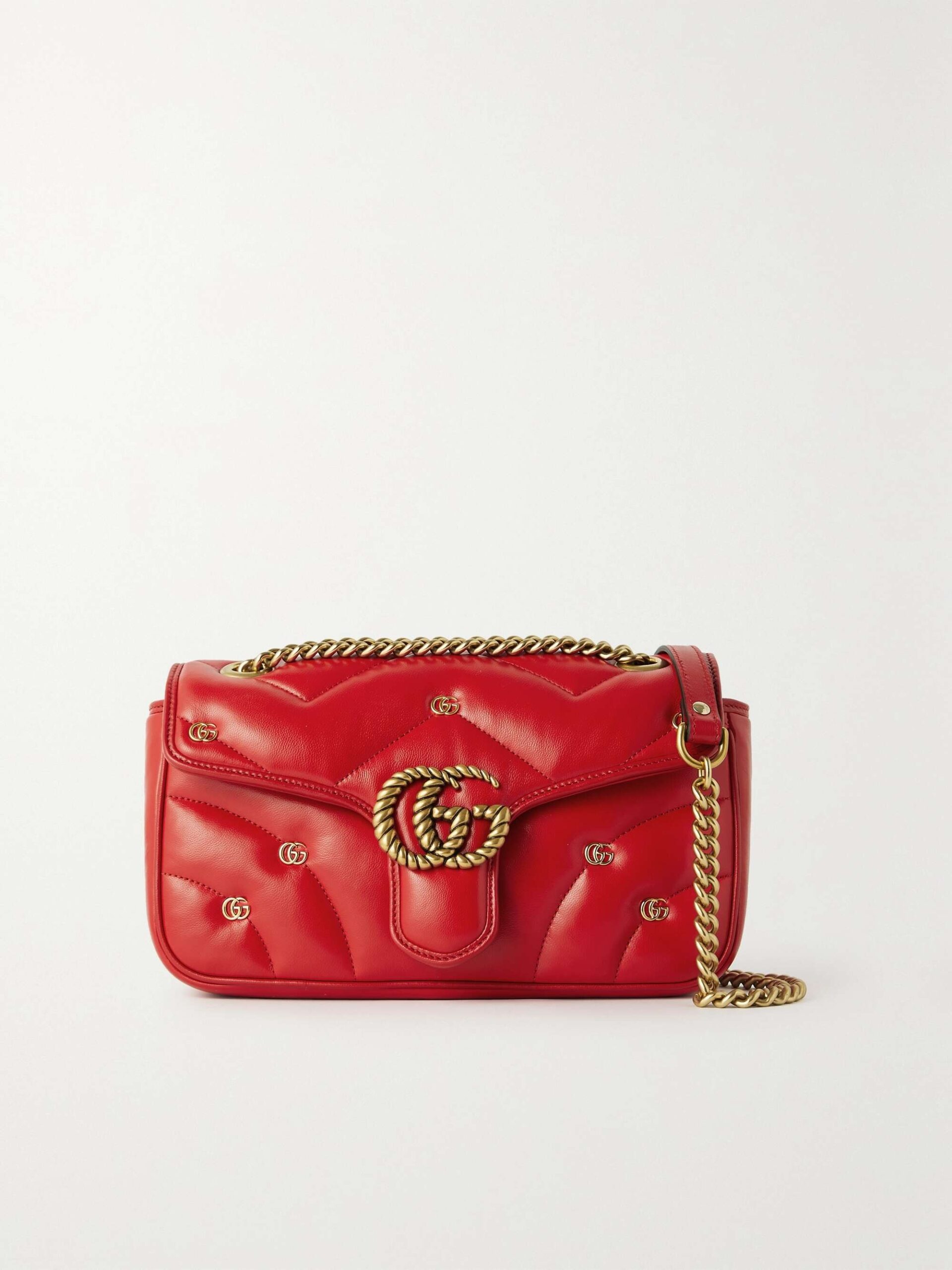 GUCCI GG Marmont 2.0 Embellished Matelassé Red Leather Shoulder Bag ...