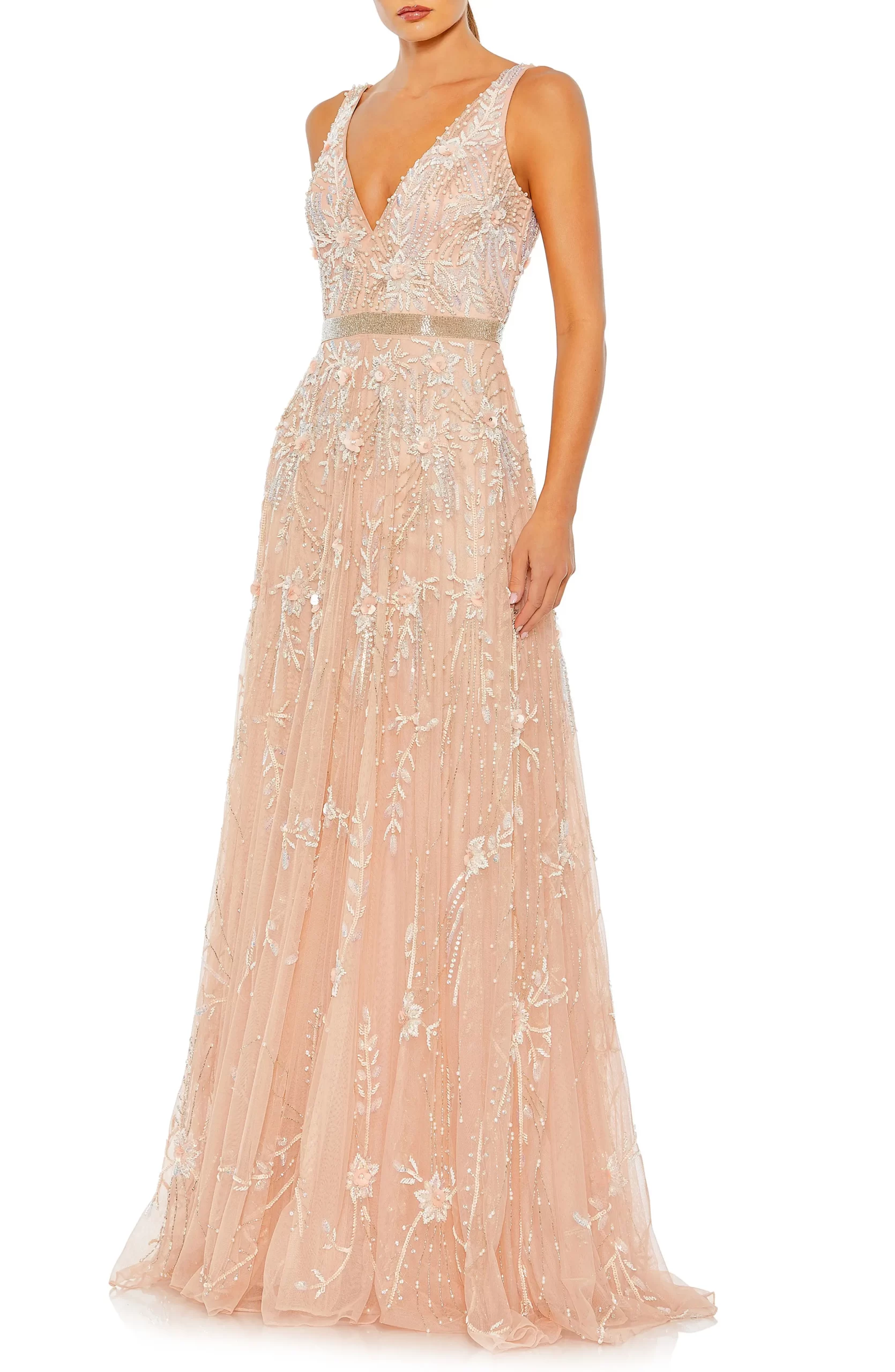 MAC DUGGAL Beaded Plunge Neck Gown - We Select Dresses