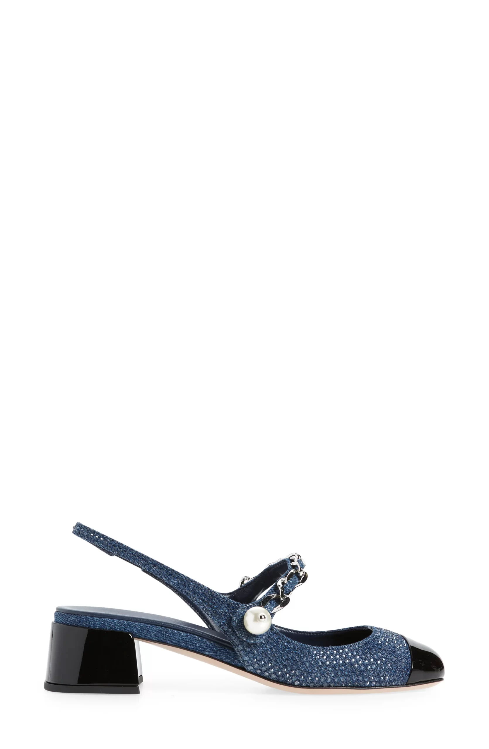 MIU MIU Chain Crystal Embellished Slingback Cap Toe Pump - We Select ...