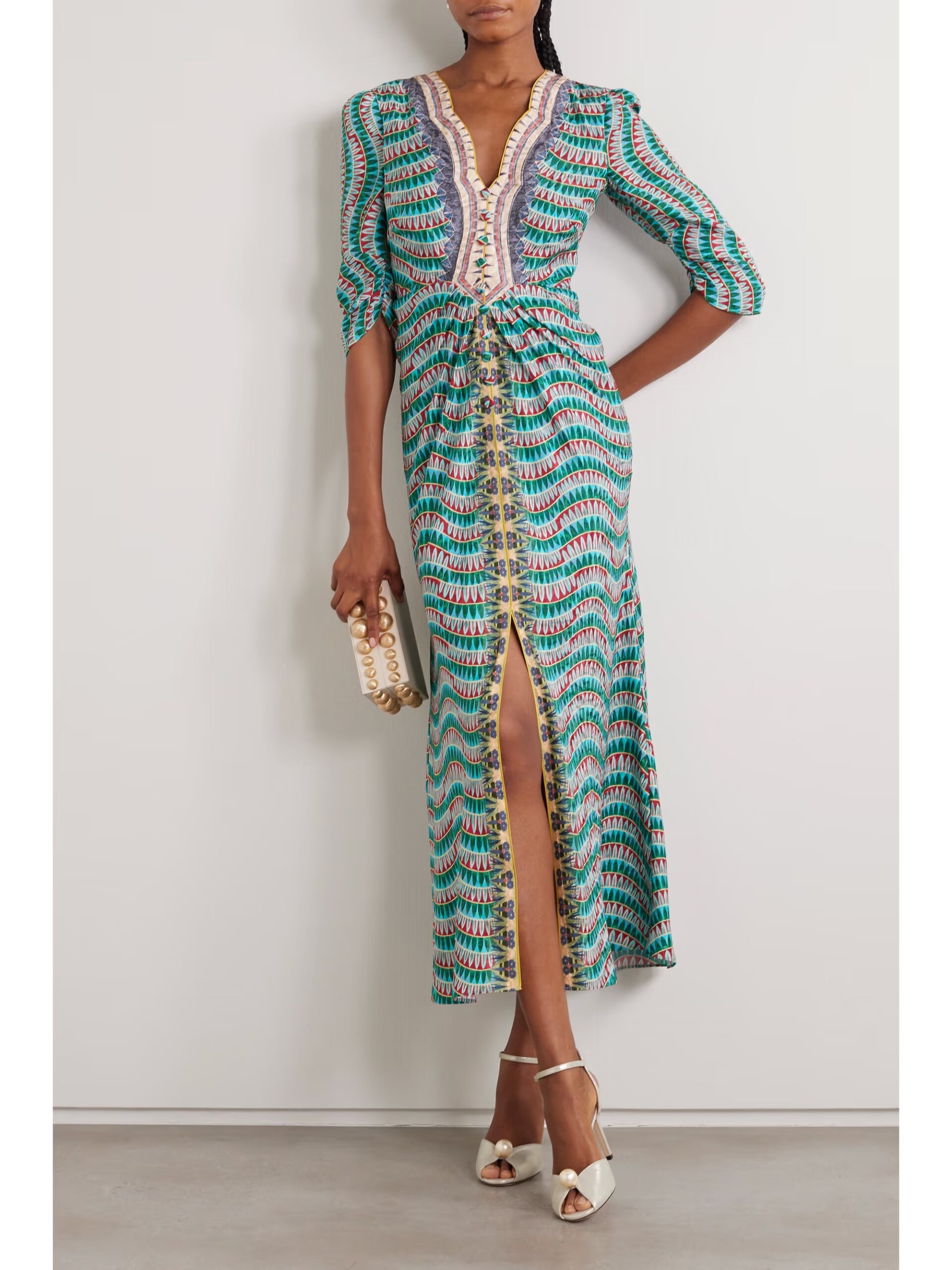 SALONI Mitsu Gathered Printed Silk Midi Dress - We Select Dresses
