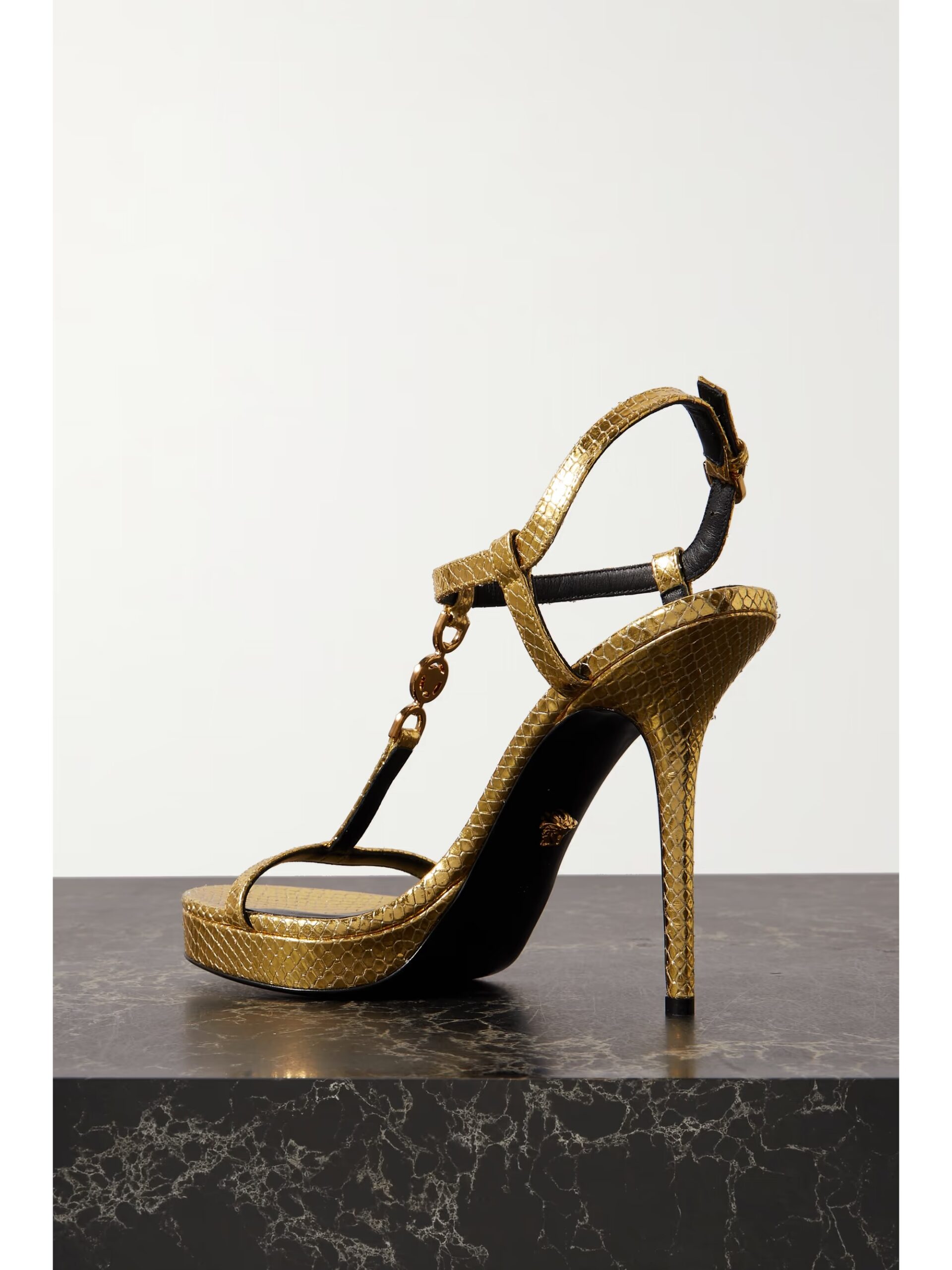 VERSACE Embellished Metallic Snake-effect Leather Sandals - We Select ...