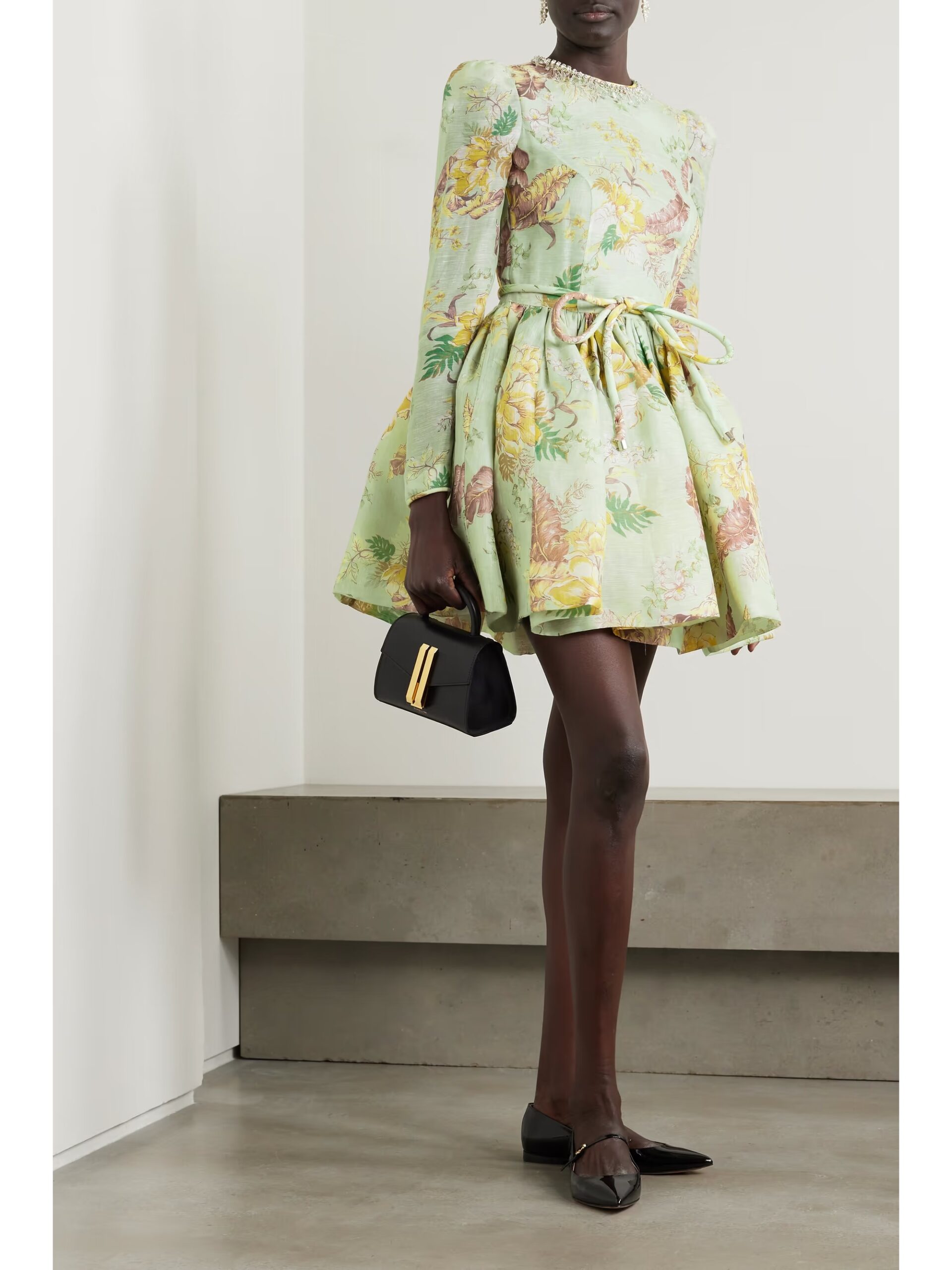 ZIMMERMANN Crystal-embellished Belted Floral-print Linen And Silk-blend ...