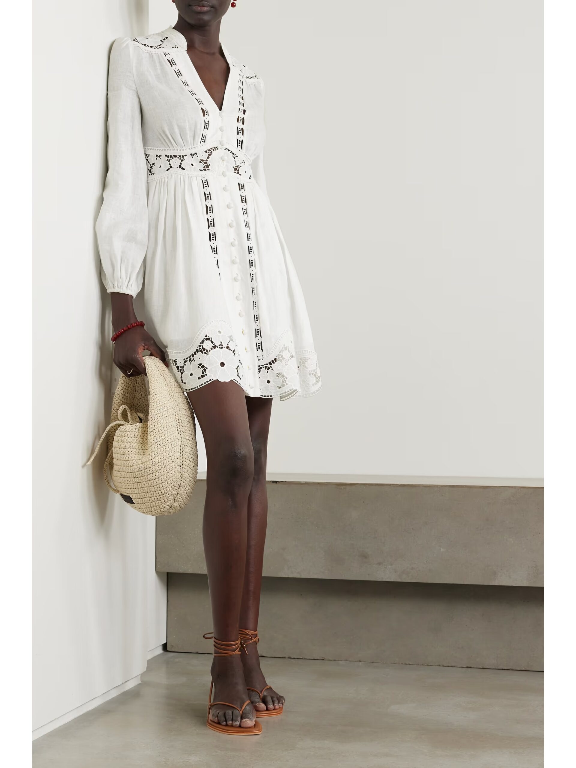 ZIMMERMANN Net Sustain August Guipure Lace-trimmed Gathered Linen Mini ...
