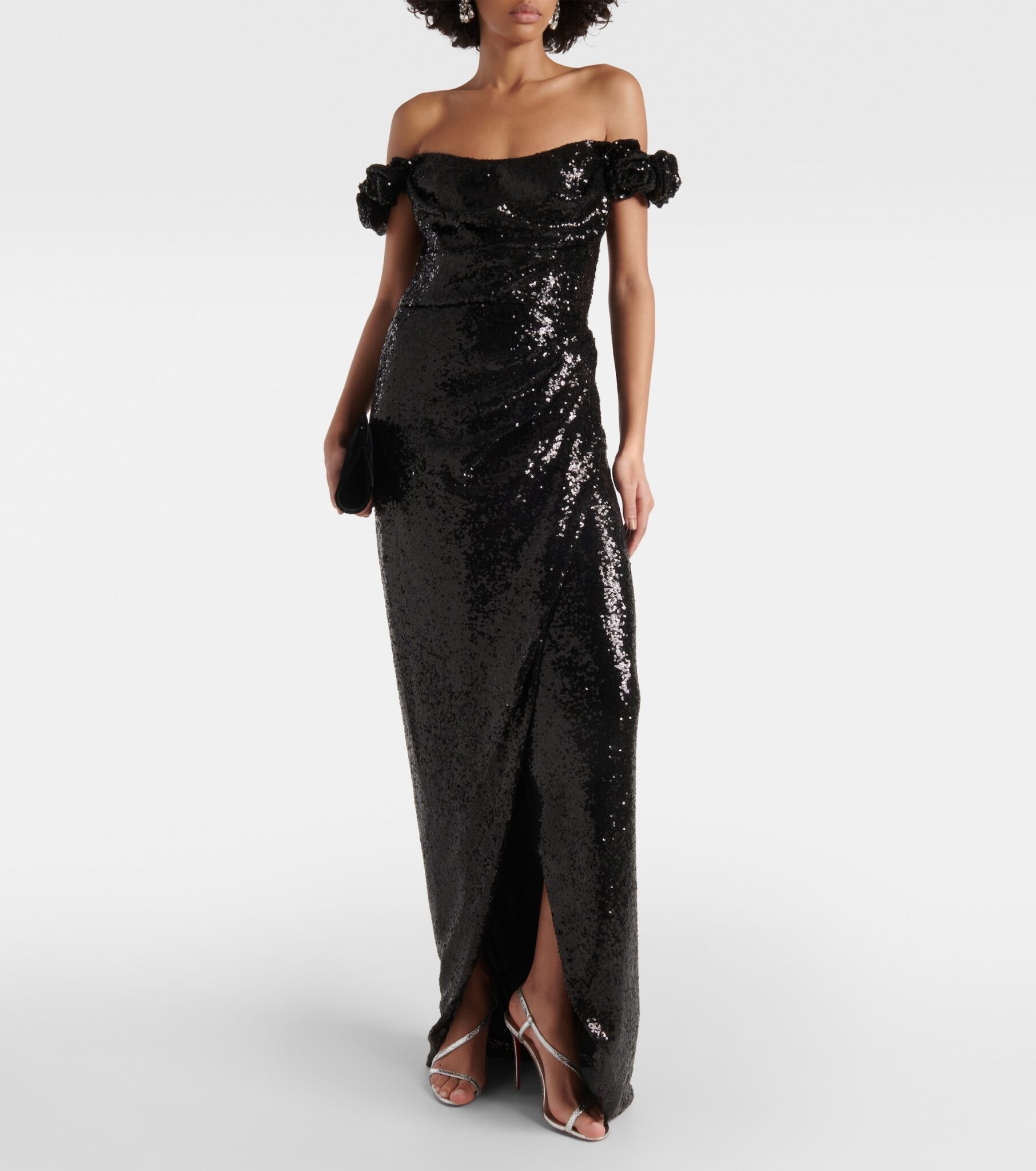 COSTARELLOS Gold Vespera Sequined Off-the-shoulder Dress - We Select ...