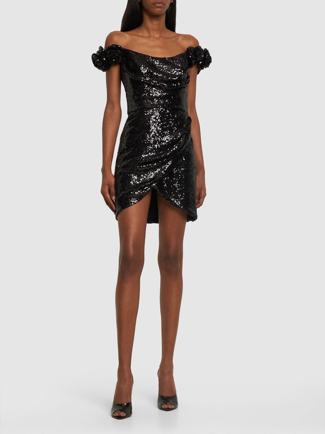 COSTARELLOS Gold Vespera Sequined Off-the-shoulder Dress - We Select ...