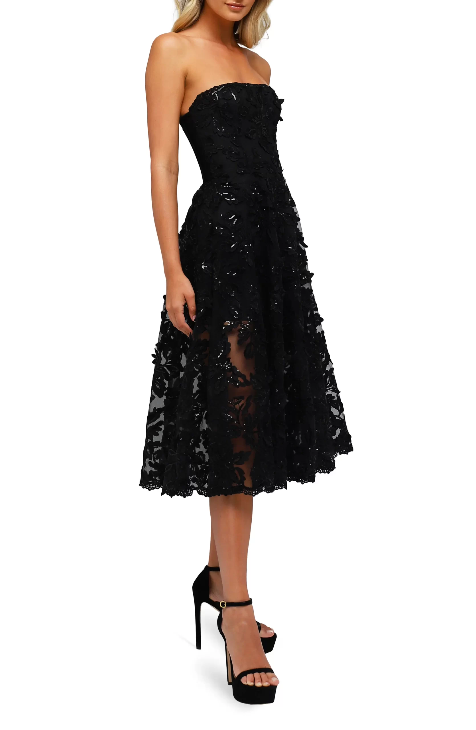 HELSI Florence Sequin Floral Strapless Midi Dress - We Select Dresses