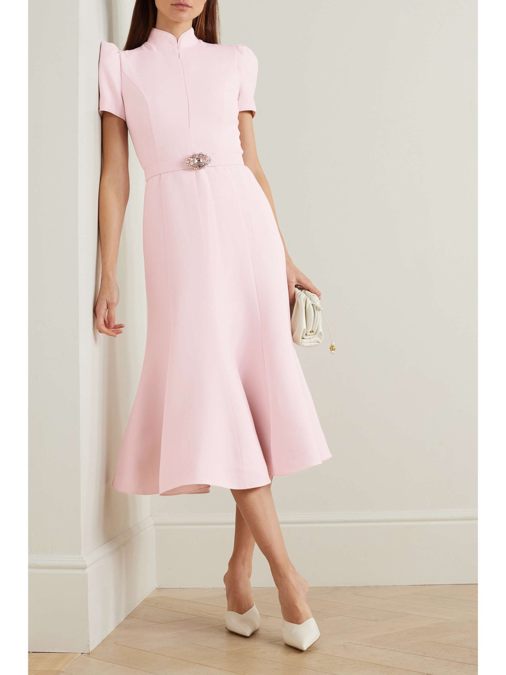 ANDREW GN Belted Crystal And Faux Pearl-embellished Crepe Midi Dress ...