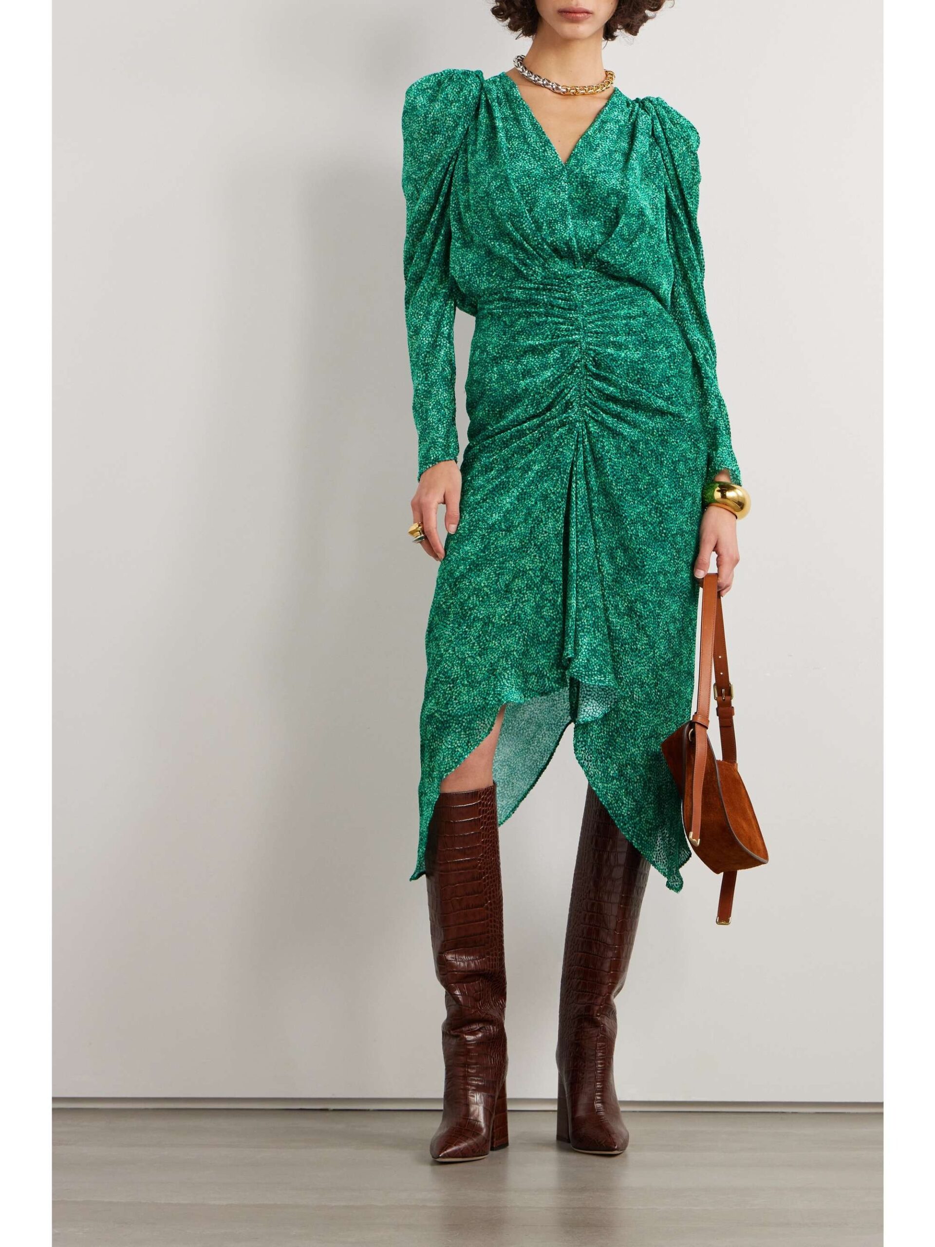 ISABEL MARANT Maray Ruched Flocked Silk-blend Chiffon Midi Dress - We ...