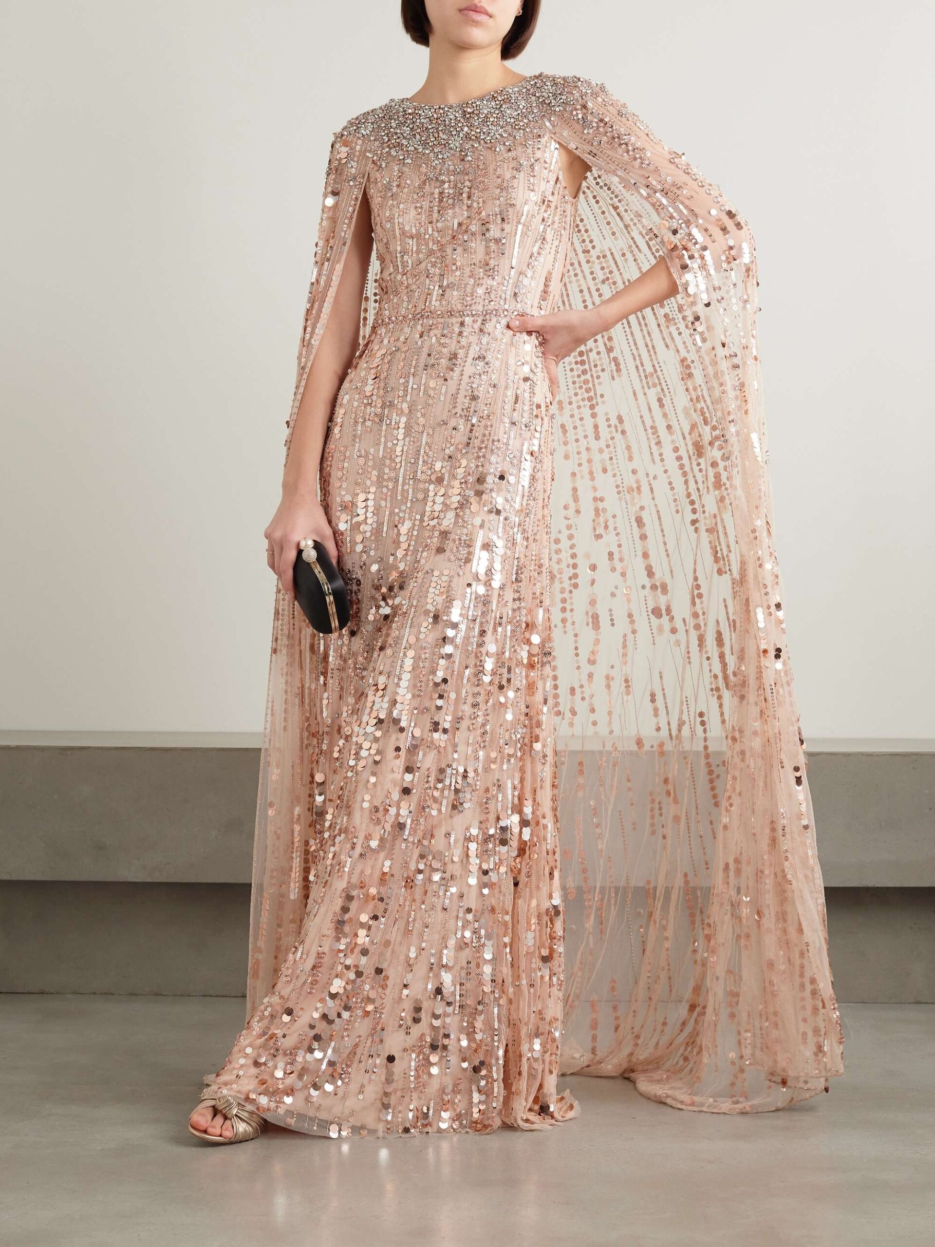 JENNY PACKHAM Cape-effect Embellished Sequined Tulle Gown - We Select ...