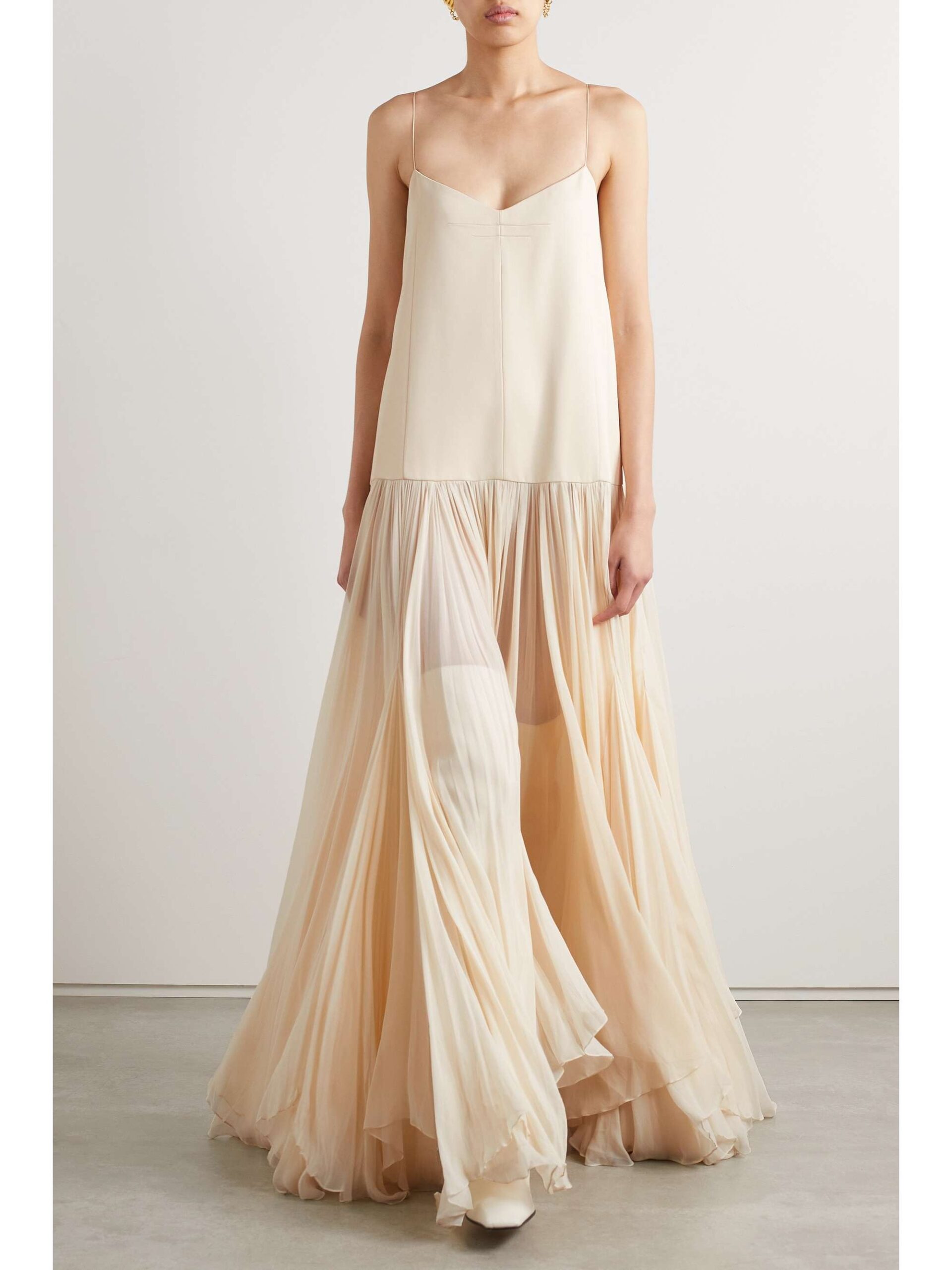 KHAITE Zeke Pleated Crepe De Chine And Crepe Maxi Dress - We Select Dresses
