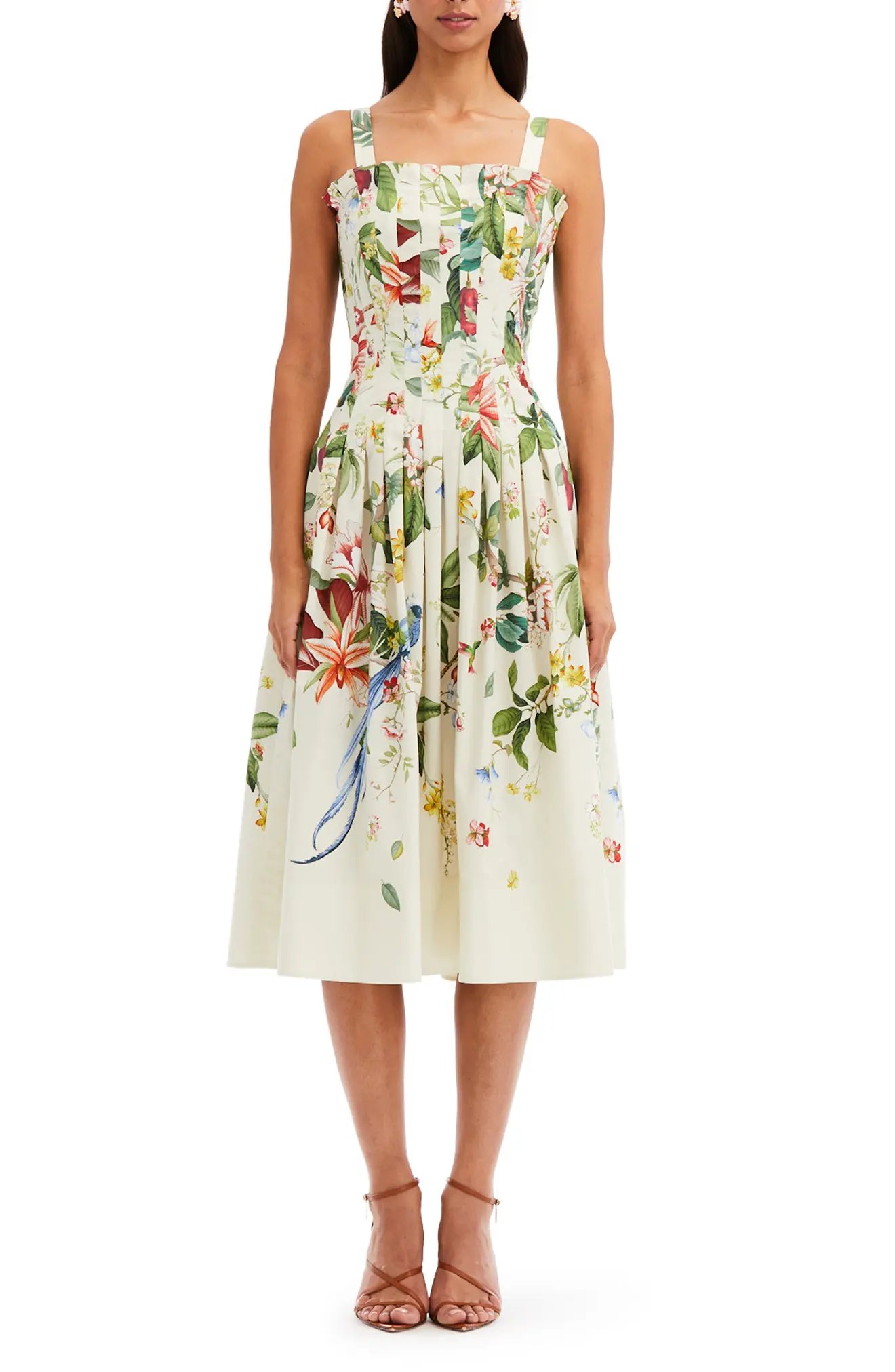 OSCAR DE LA RENTA Floral Print Pleated Stretch Cotton Sundress - We ...