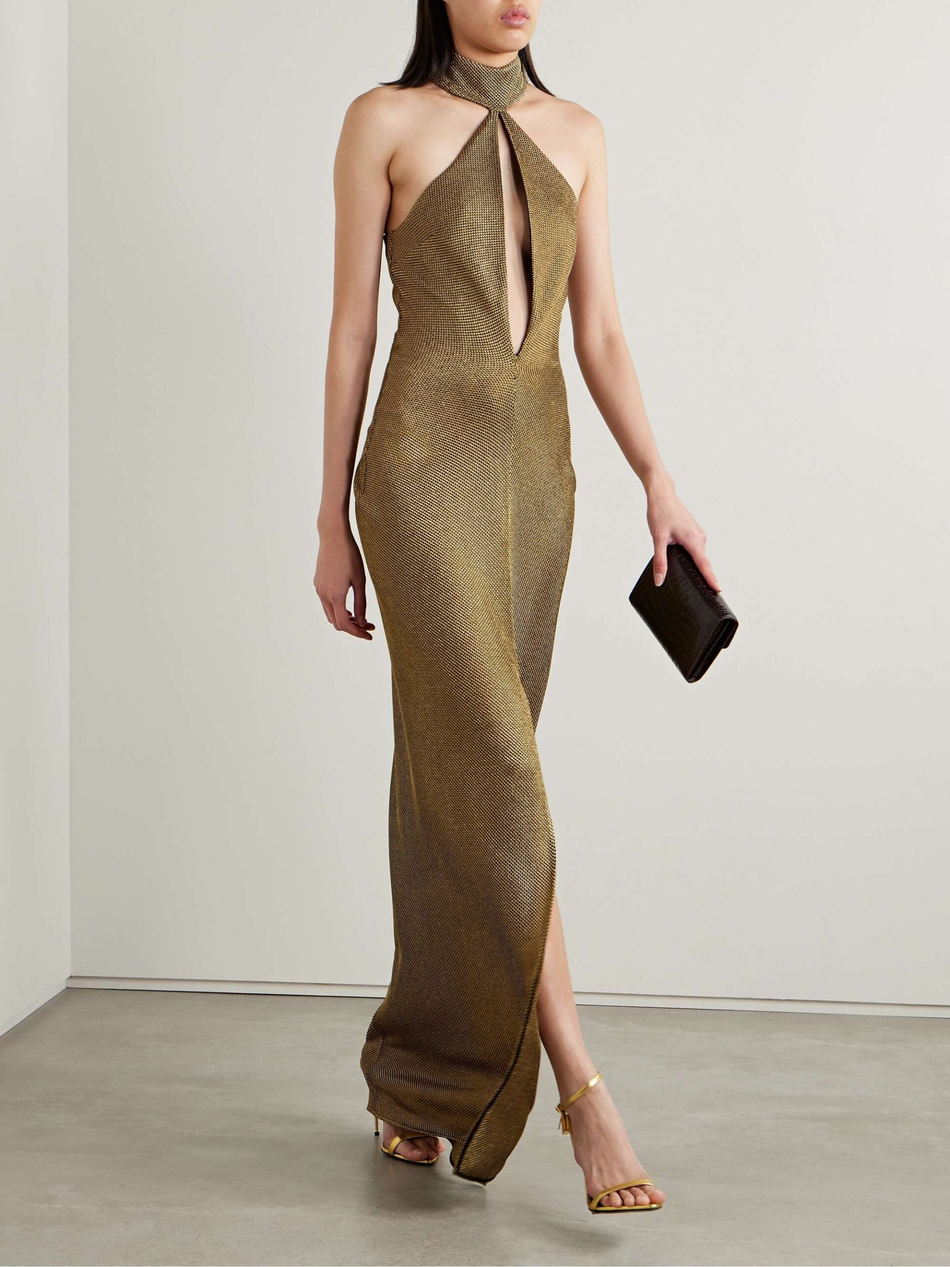 TOM FORD Cutout Metallic Stretch-knit Halterneck Gown - We Select Dresses