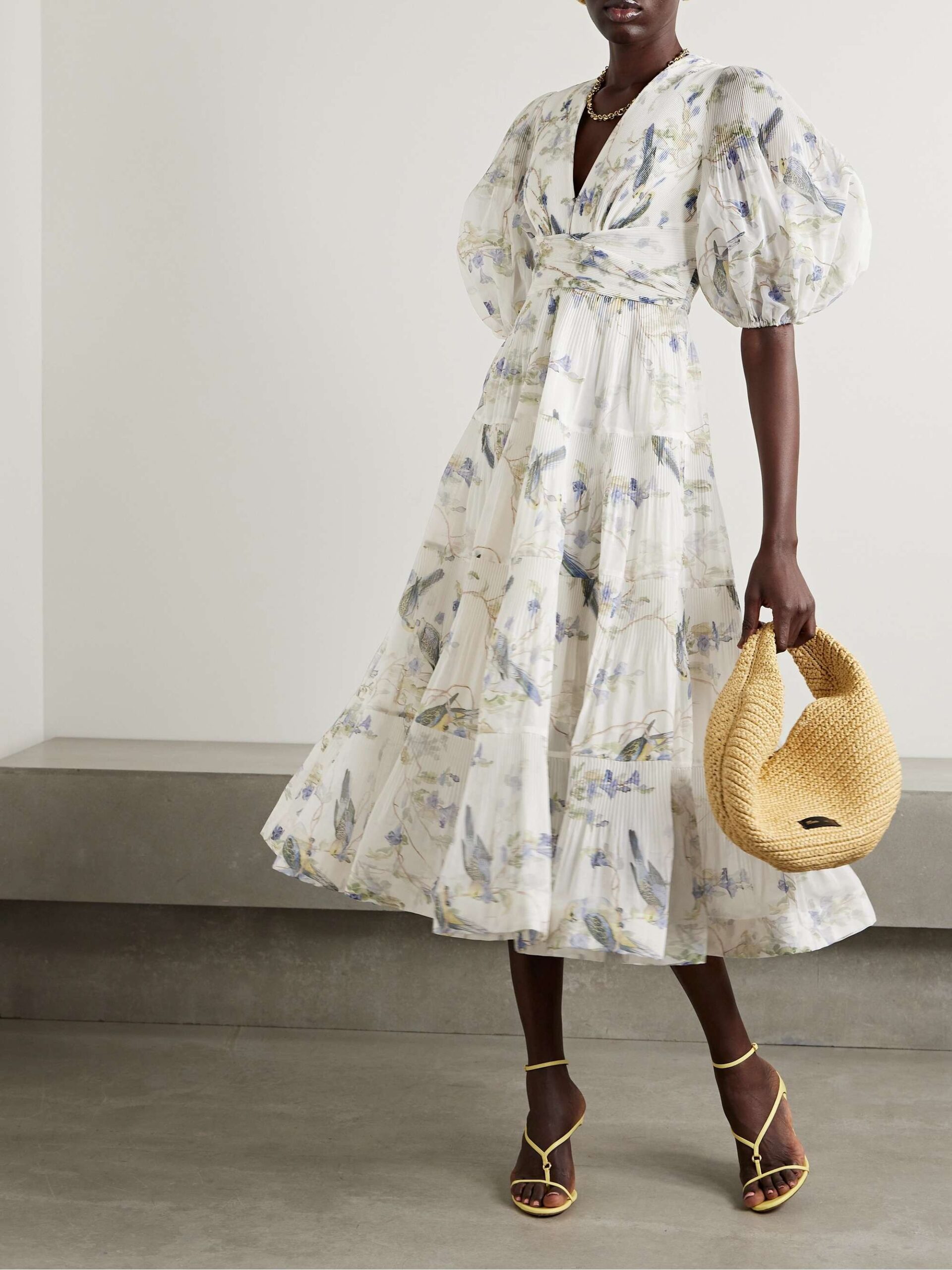 ZIMMERMANN Belted Pleated Printed Chiffon Midi Dress - We Select Dresses
