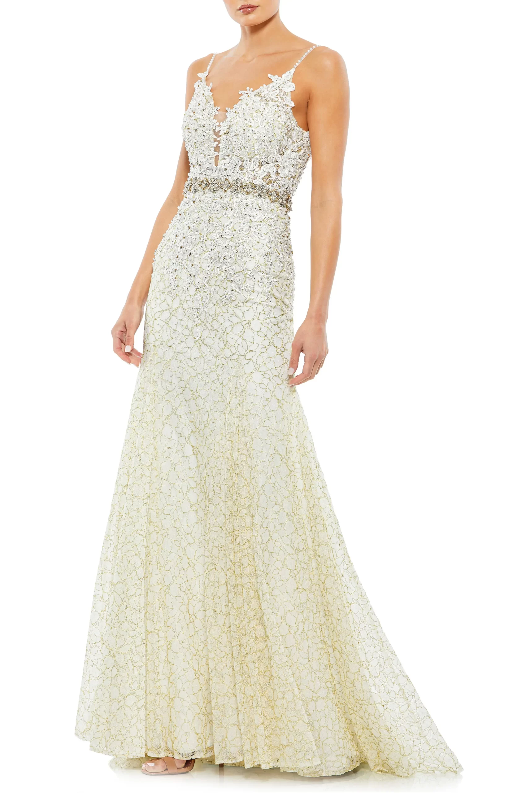 MAC DUGGAL Embellished Lace Appliqué Trumpet Gown - We Select Dresses