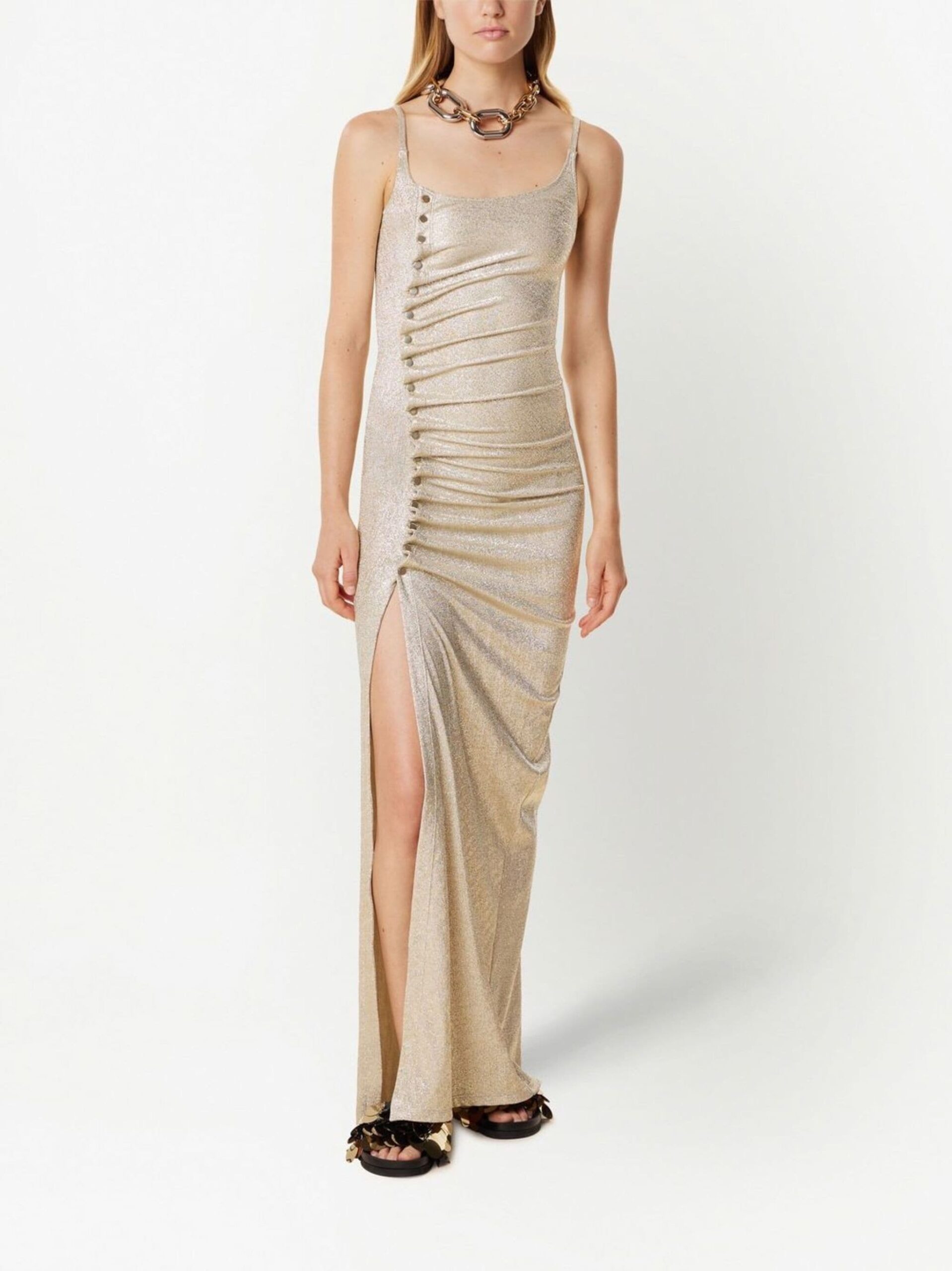 PACO RABANNE Button-embellished Ruched Maxi Dress - We Select Dresses