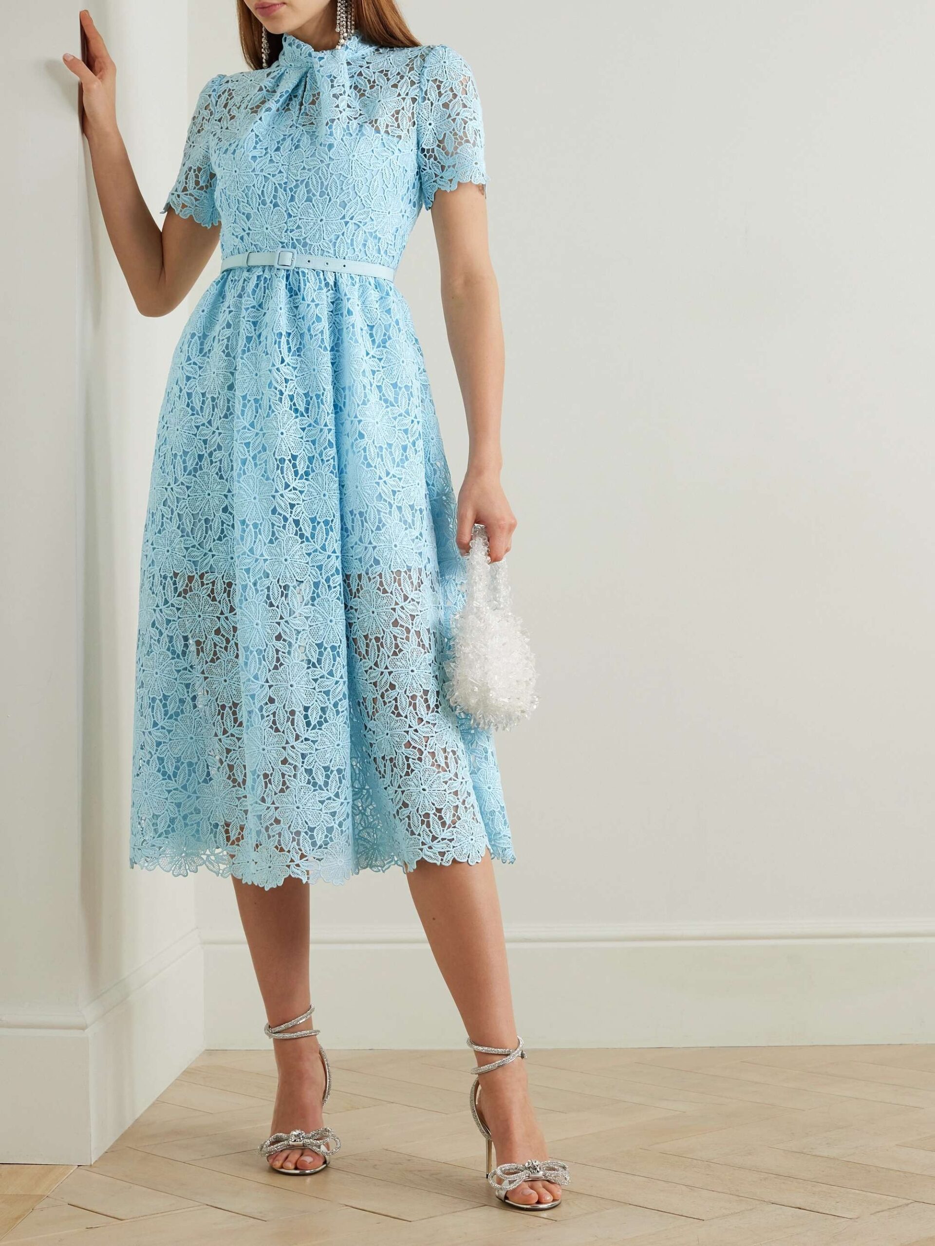 SELF-PORTRAIT Belted Guipure Lace Midi Dress - We Select Dresses