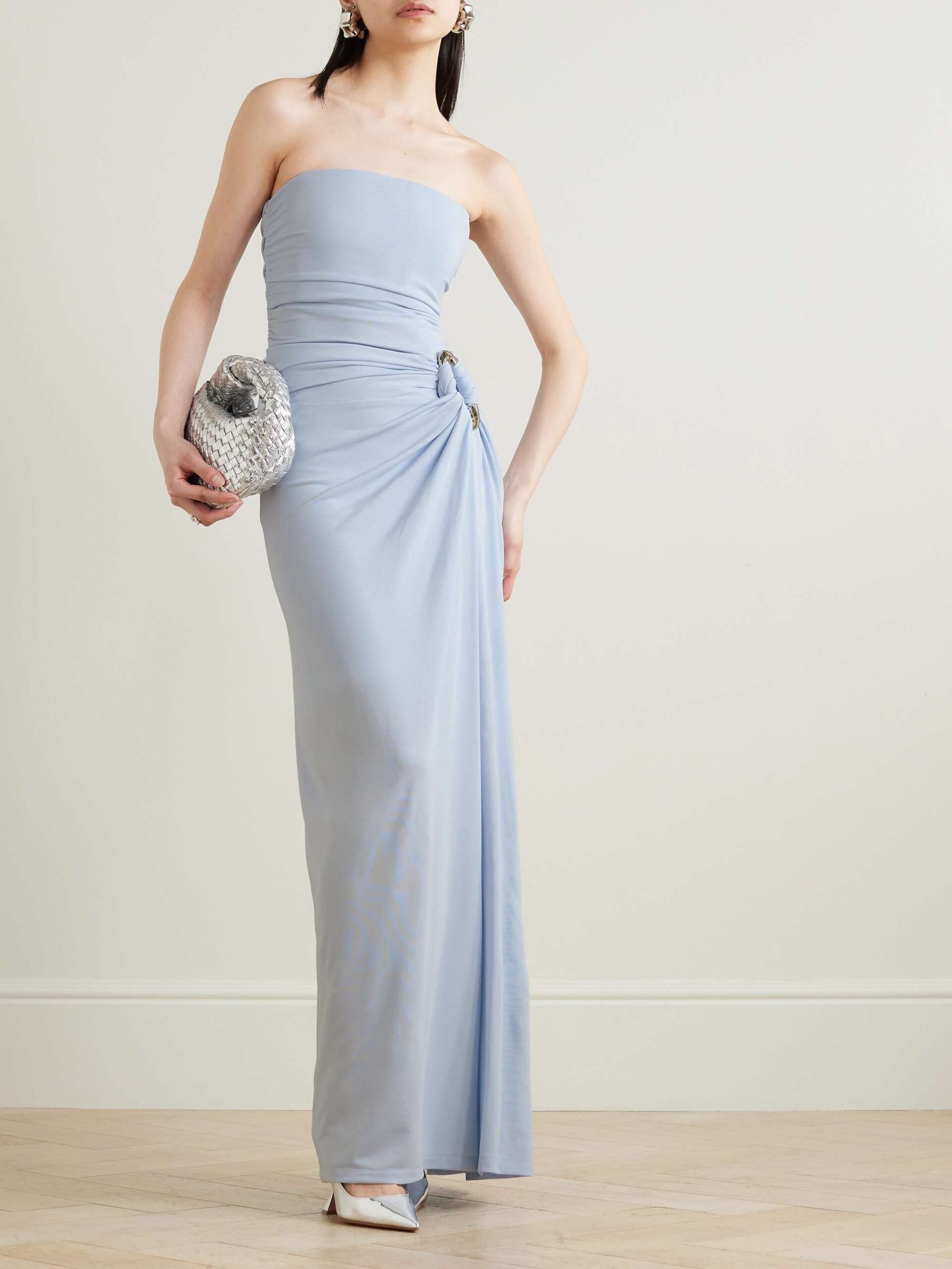 SIMKHAI Emma Strapless Embellished Draped Stretch-jersey Gown - We ...