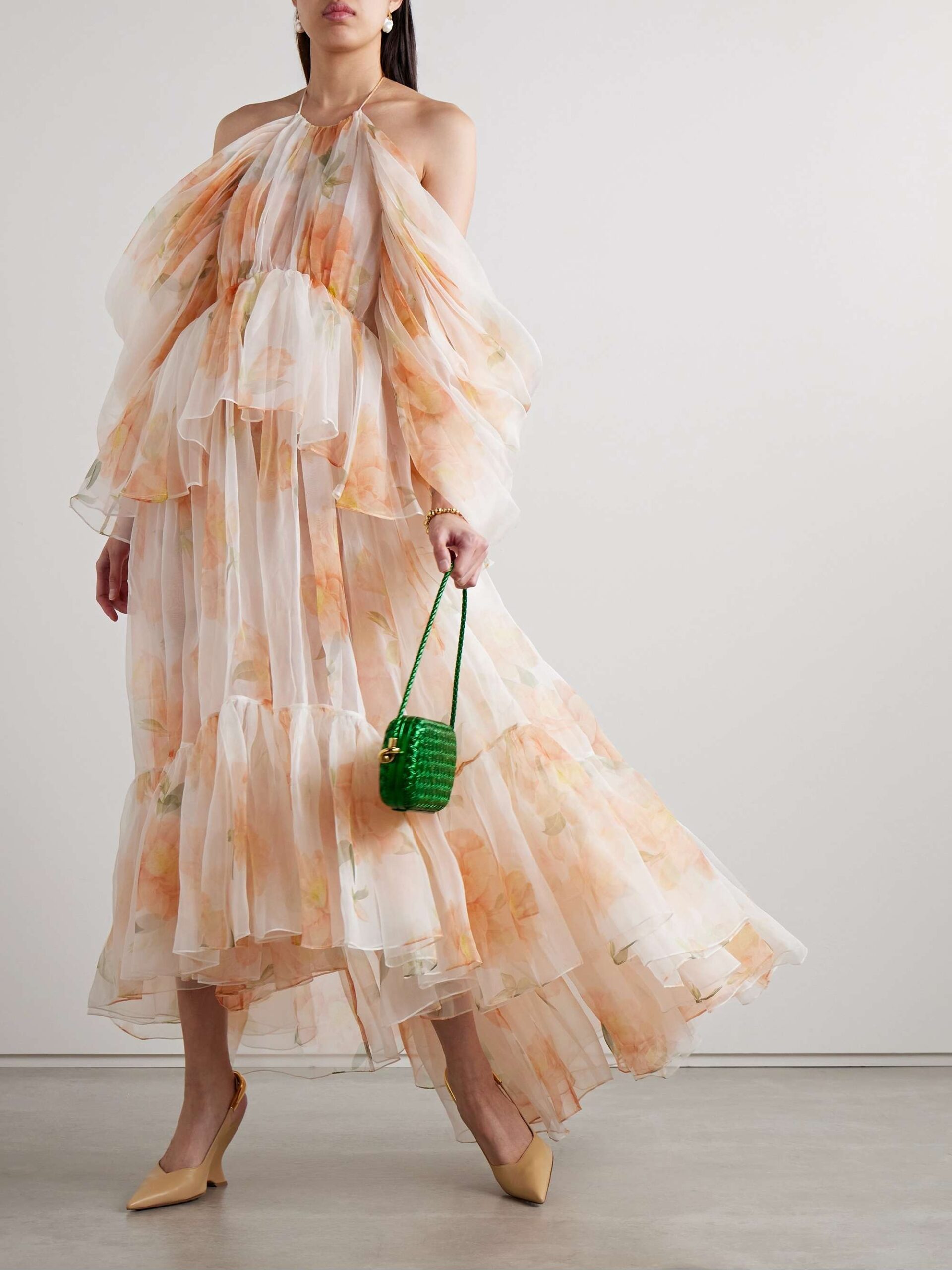 ZIMMERMANN Natura Tiered Floral-print Silk-organza Halterneck Midi ...