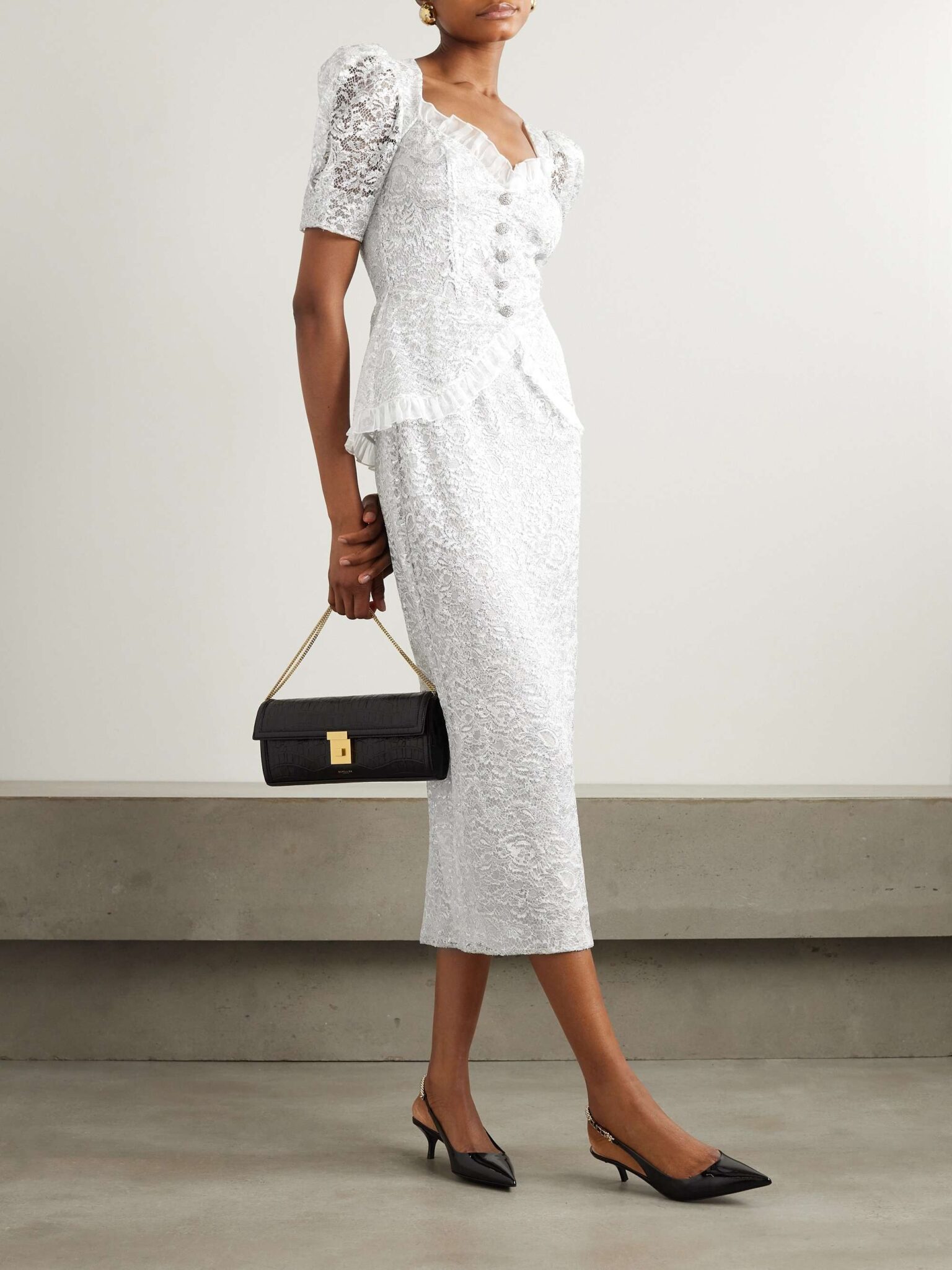 ALESSANDRA RICH Silk Satin Short Sleeve Long Dress - We Select Dresses