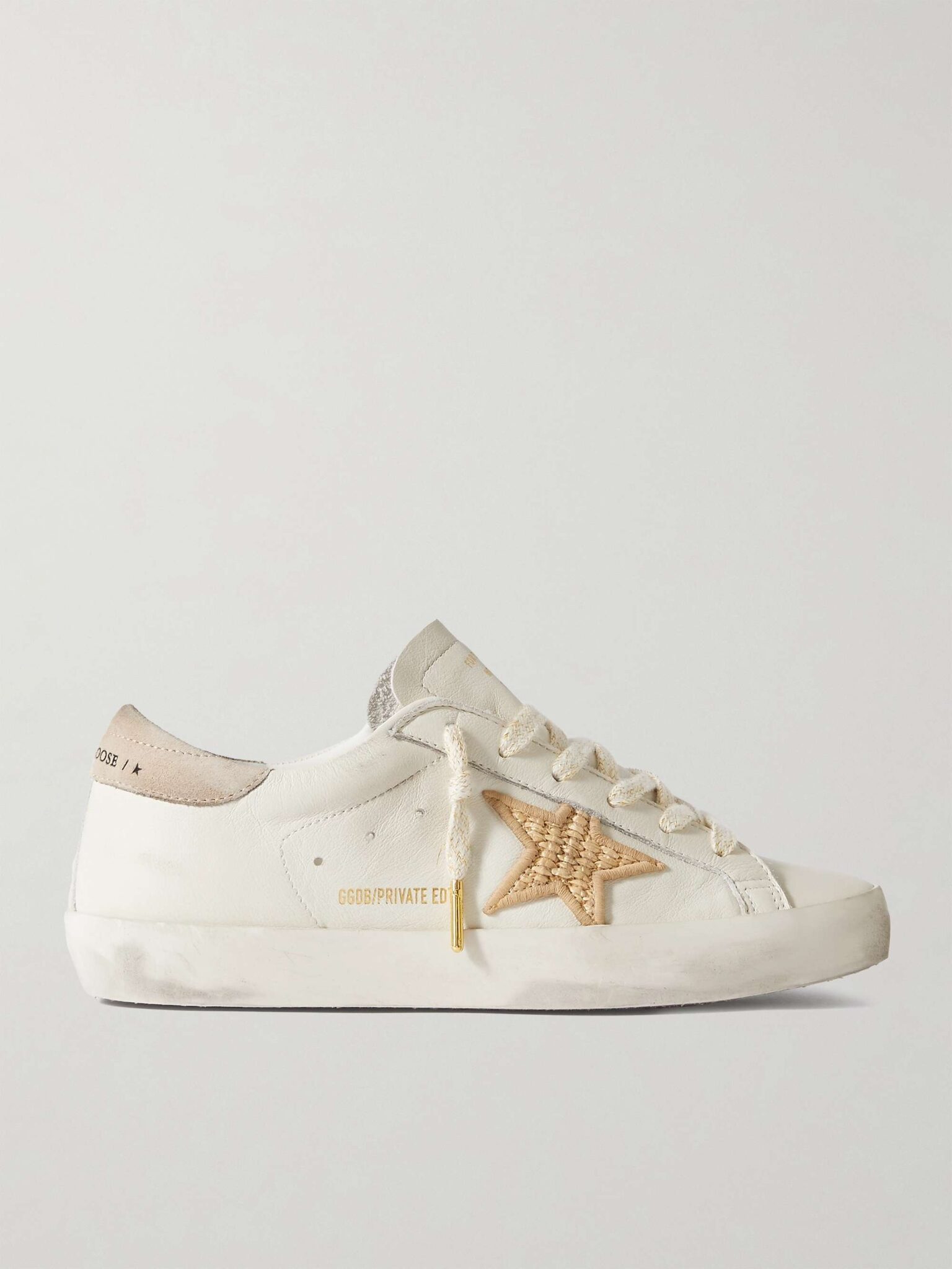 GOLDEN GOOSE Super-star Raffia-trimmed Distressed Leather Sneakers - We ...