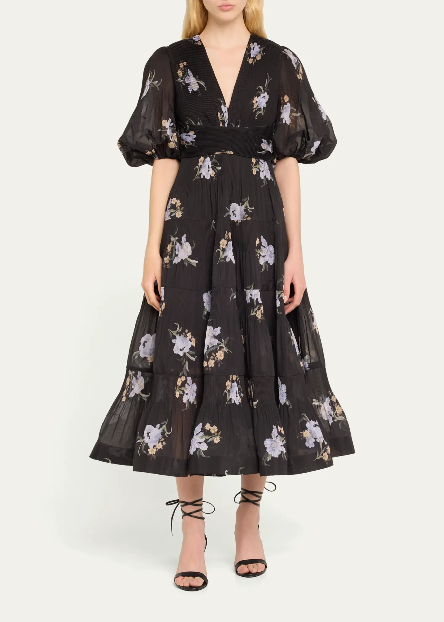 ZIMMERMANN Pleated Puff-Sleeve Tiered Midi Dress - We Select Dresses