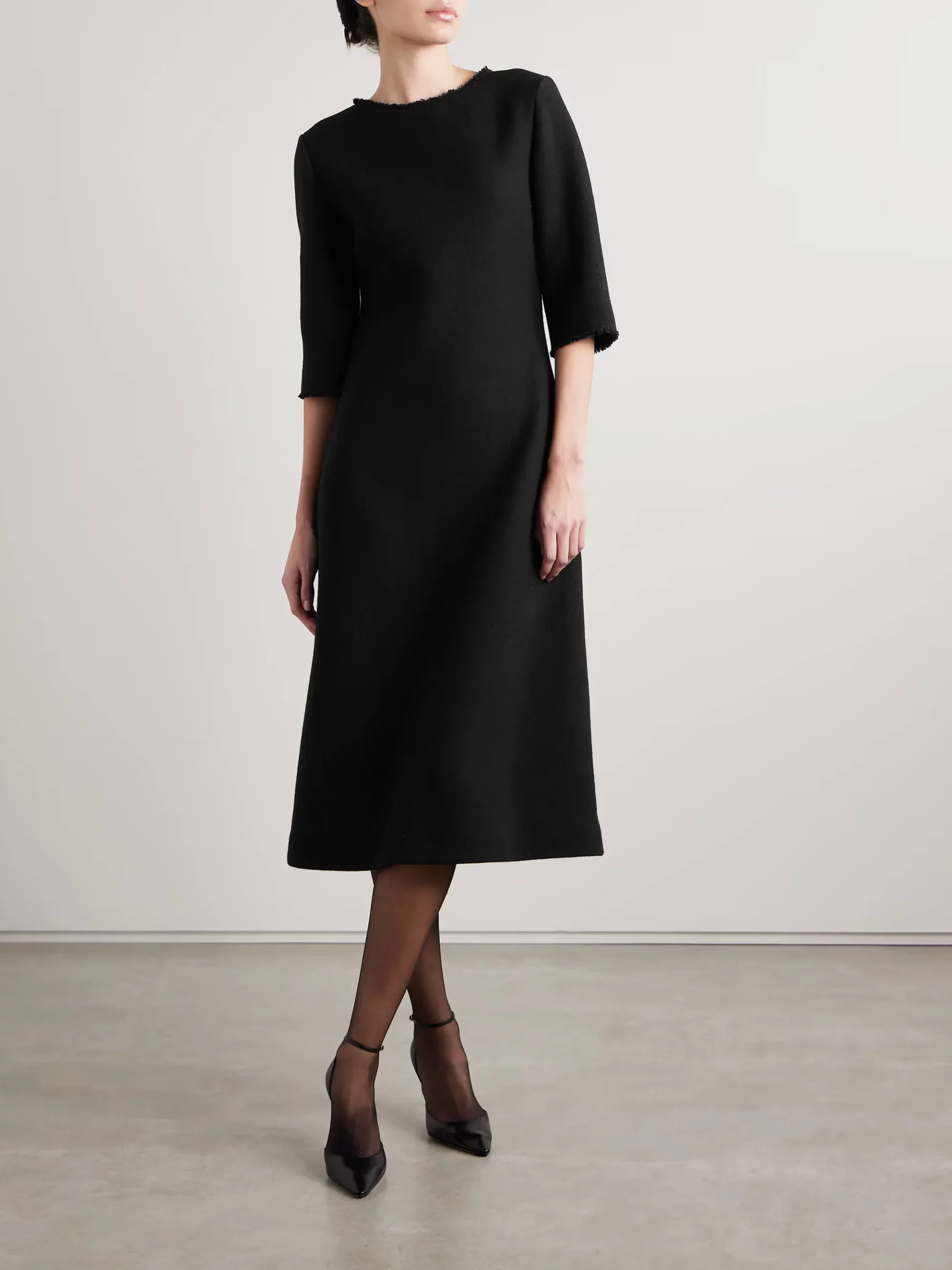 THE ROW Solene Frayed Wool-Blend Midi Dress - We Select Dresses