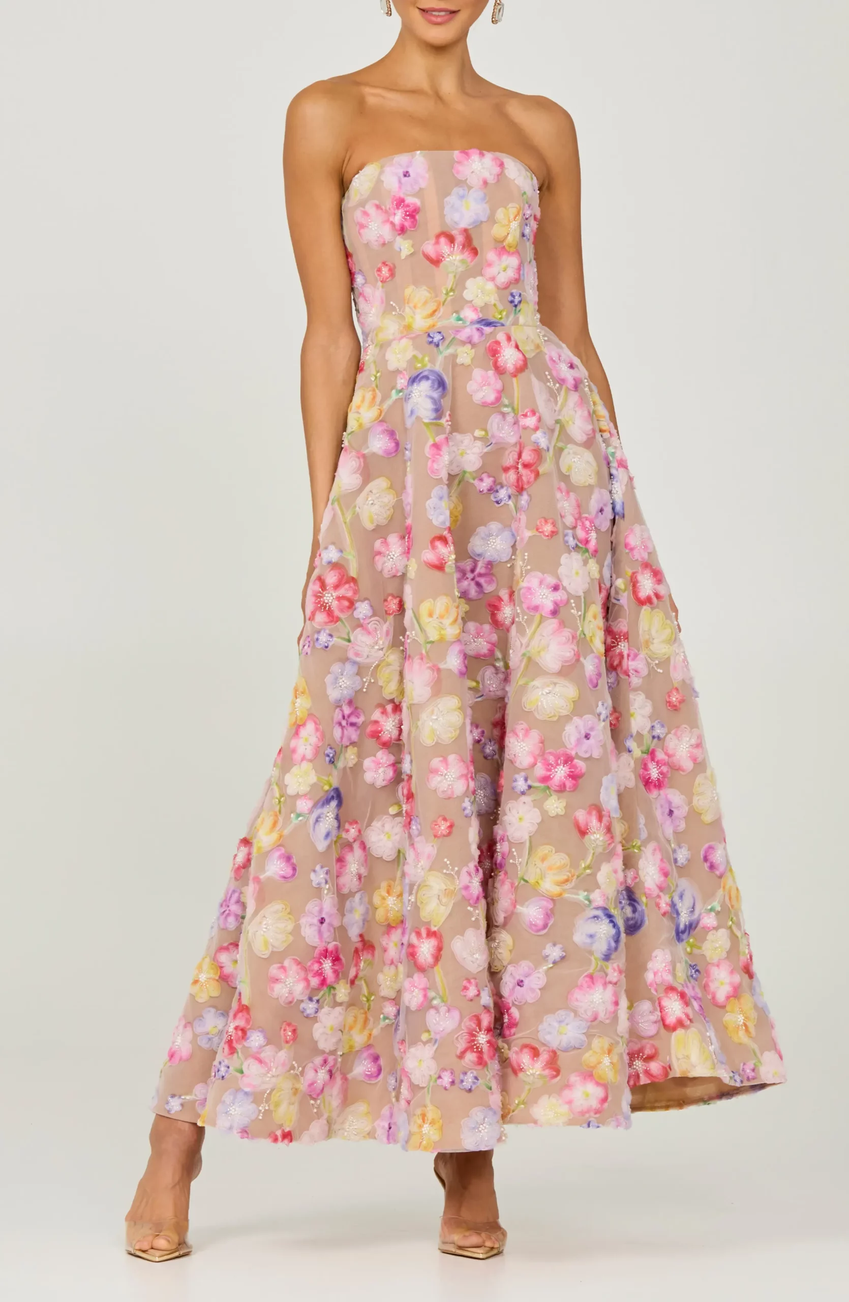 HELSI Vivian Beaded Floral Strapless Maxi Cocktail Dress - We Select ...
