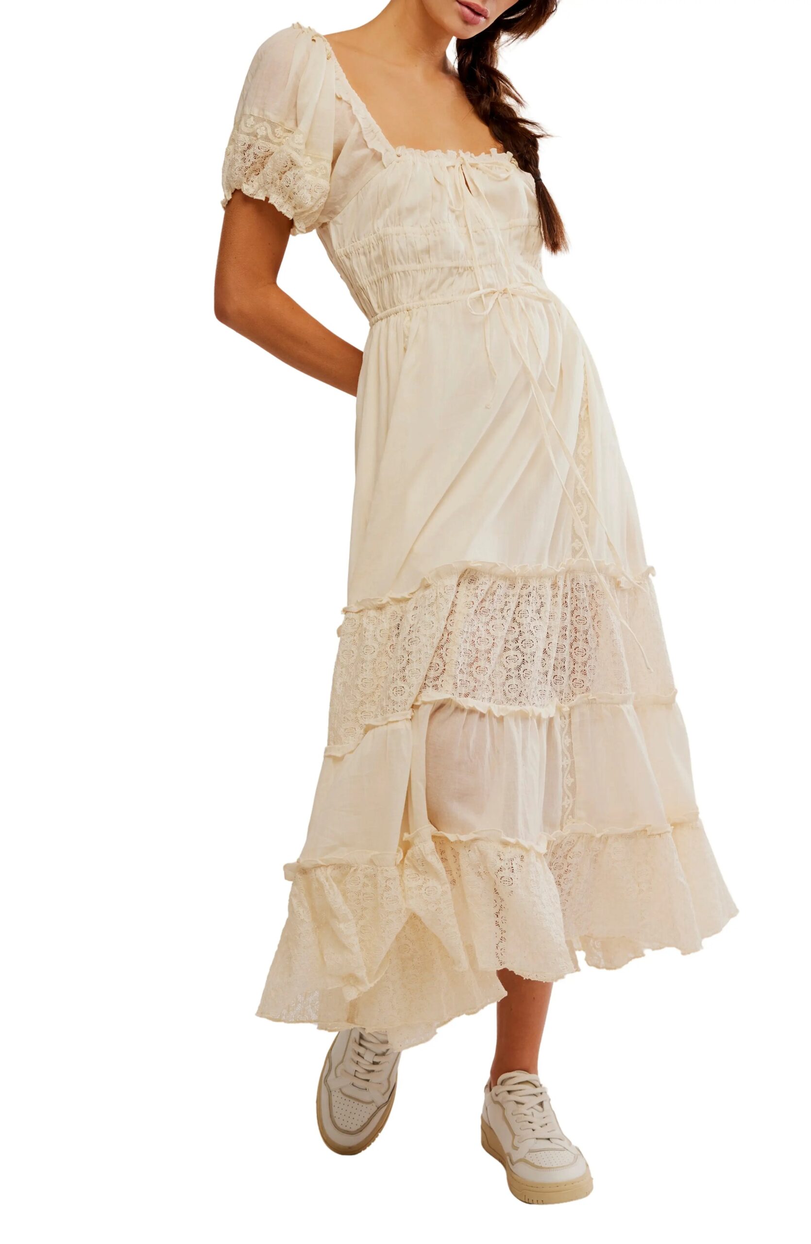 FREE PEOPLE Falling Sun Puff Sleeve Midi Dress - We Select Dresses