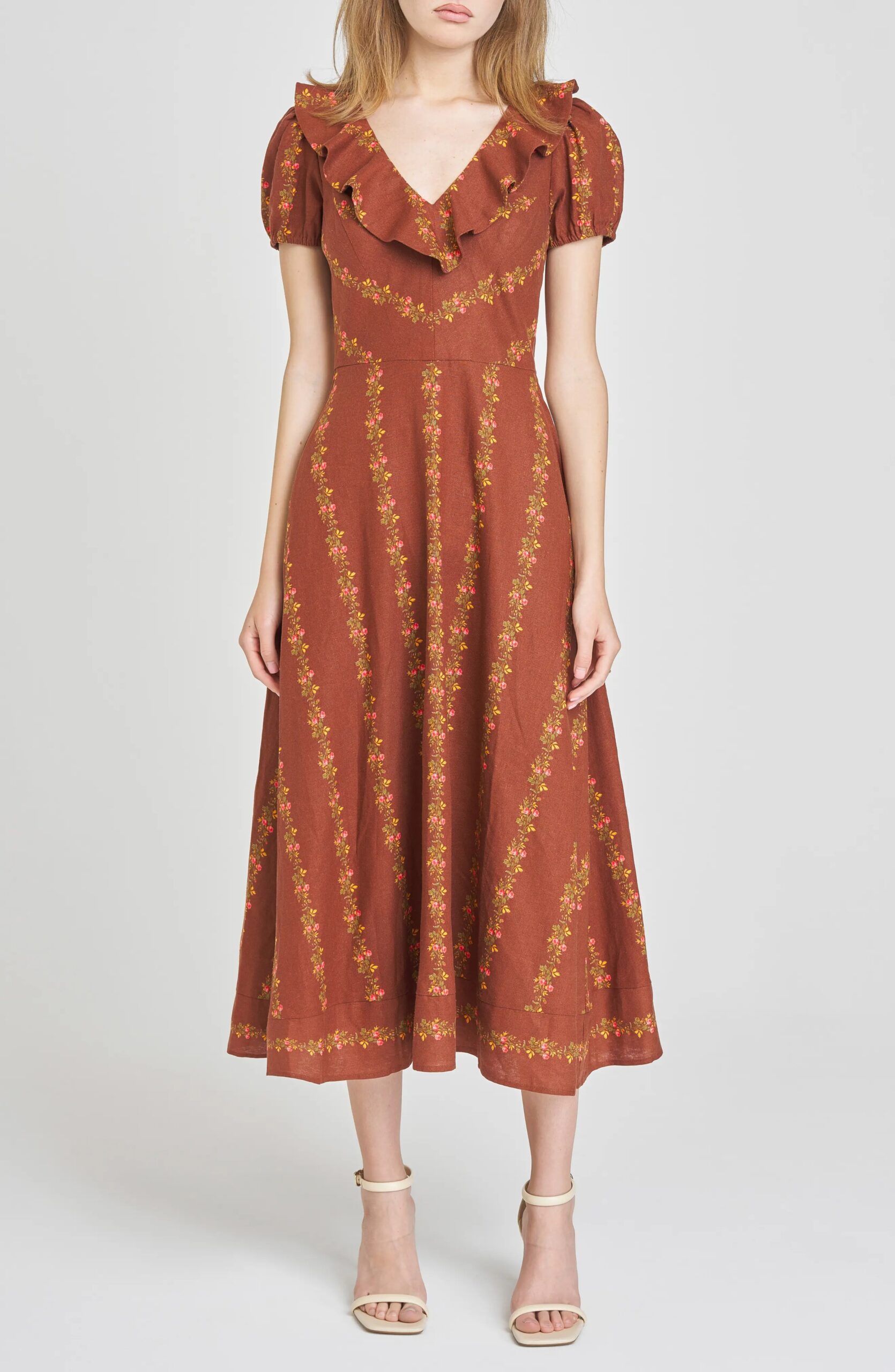 WAYF Fern Floral Linen Blend Midi Dress - We Select Dresses
